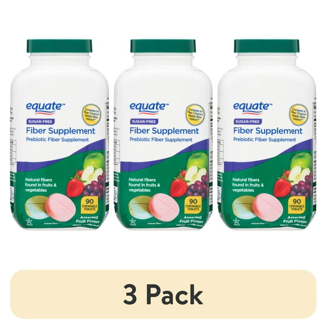 (3 pack) Equate Fiber Supplement Fruit Flavored Chewable Tablets, 90 ...