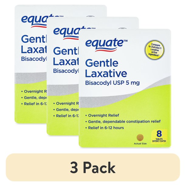 (3 pack) Equate Gentle Laxative Bisacodyl for Adult Constipation, 5mg ...