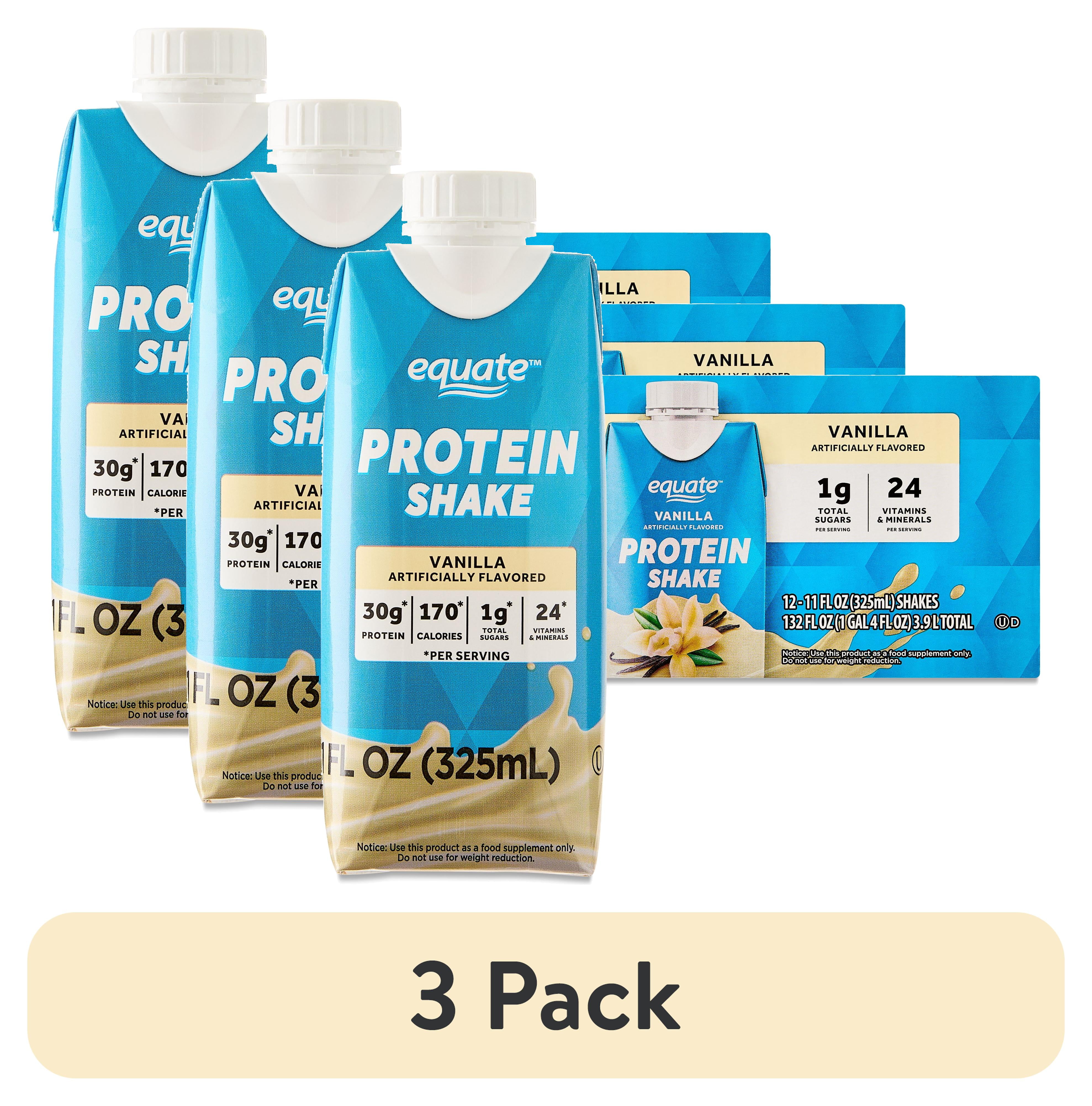 (3 pack) Equate High Performance Protein Shake, Vanilla, 11 fl oz, 12 ...