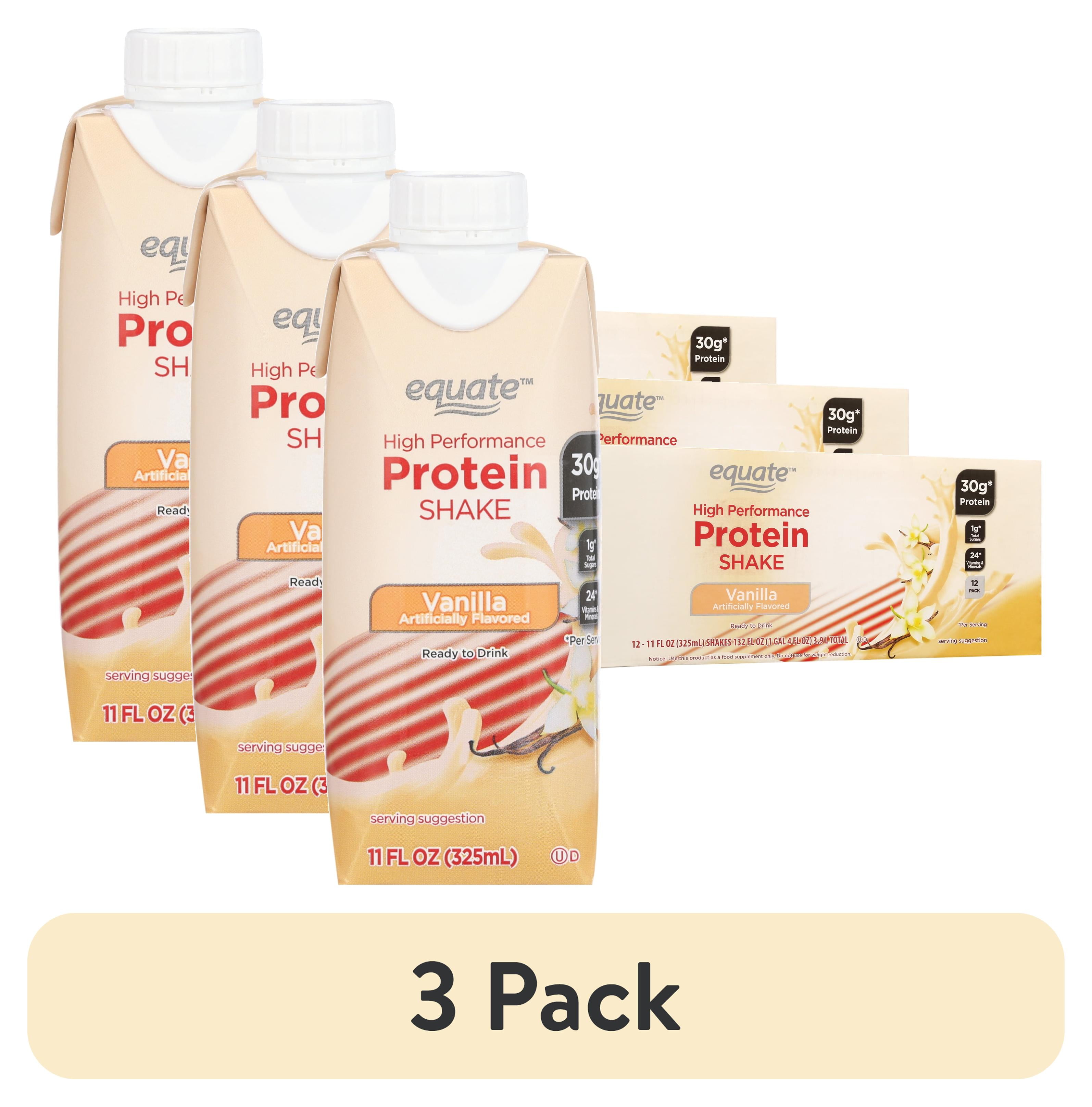 (3 pack) Equate High Performance Protein Shake, Vanilla, 11 fl oz, 12 ...