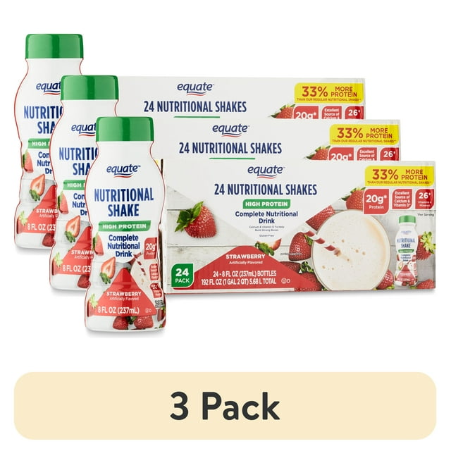 (3 pack) Equate High Protein Nutritional Shake, Strawberry, 8 fl oz, 24 ...
