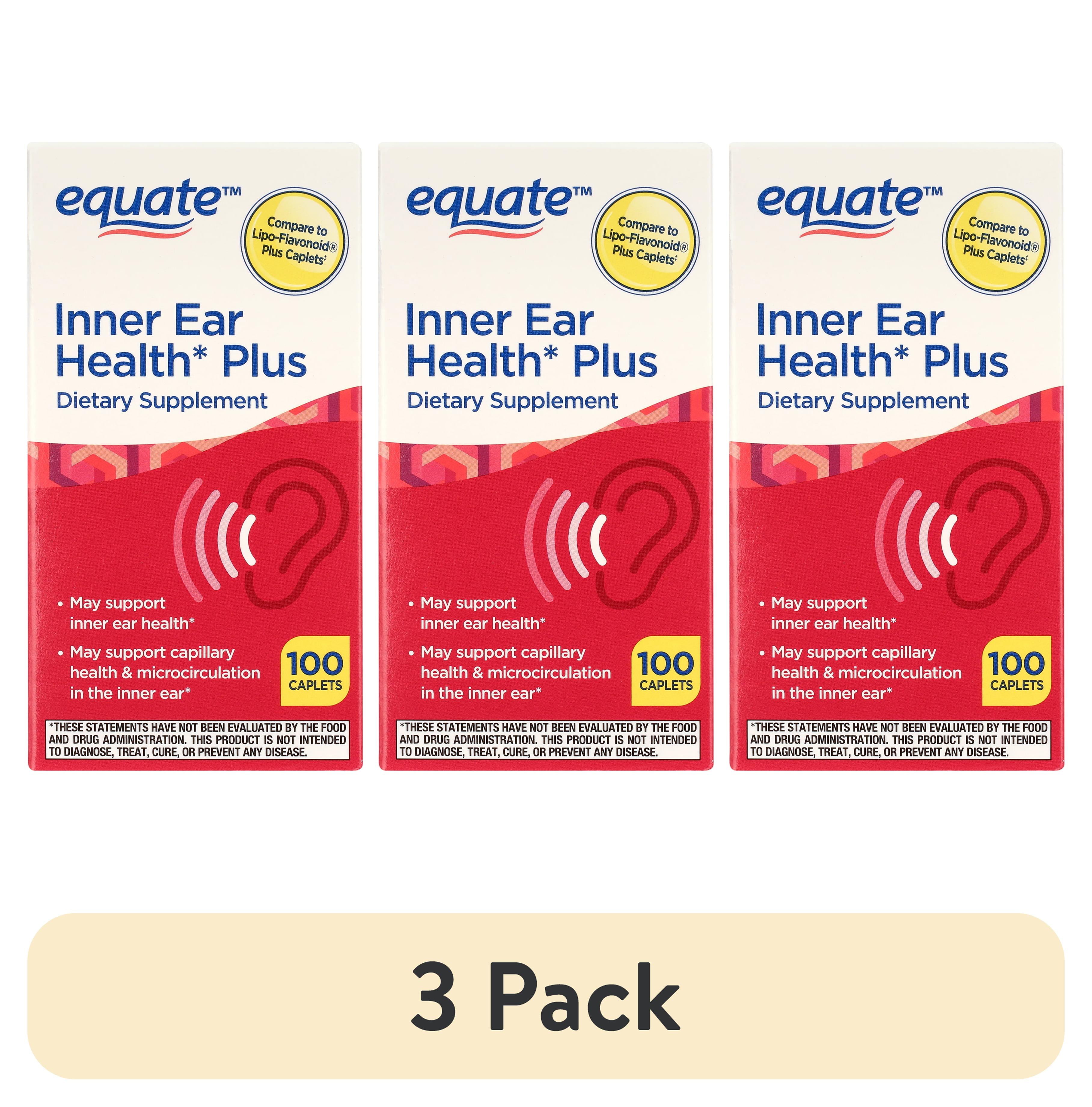 (3 pack) Equate Inner Ear Health Plus Caplets Dietary Supplement, 100 ...