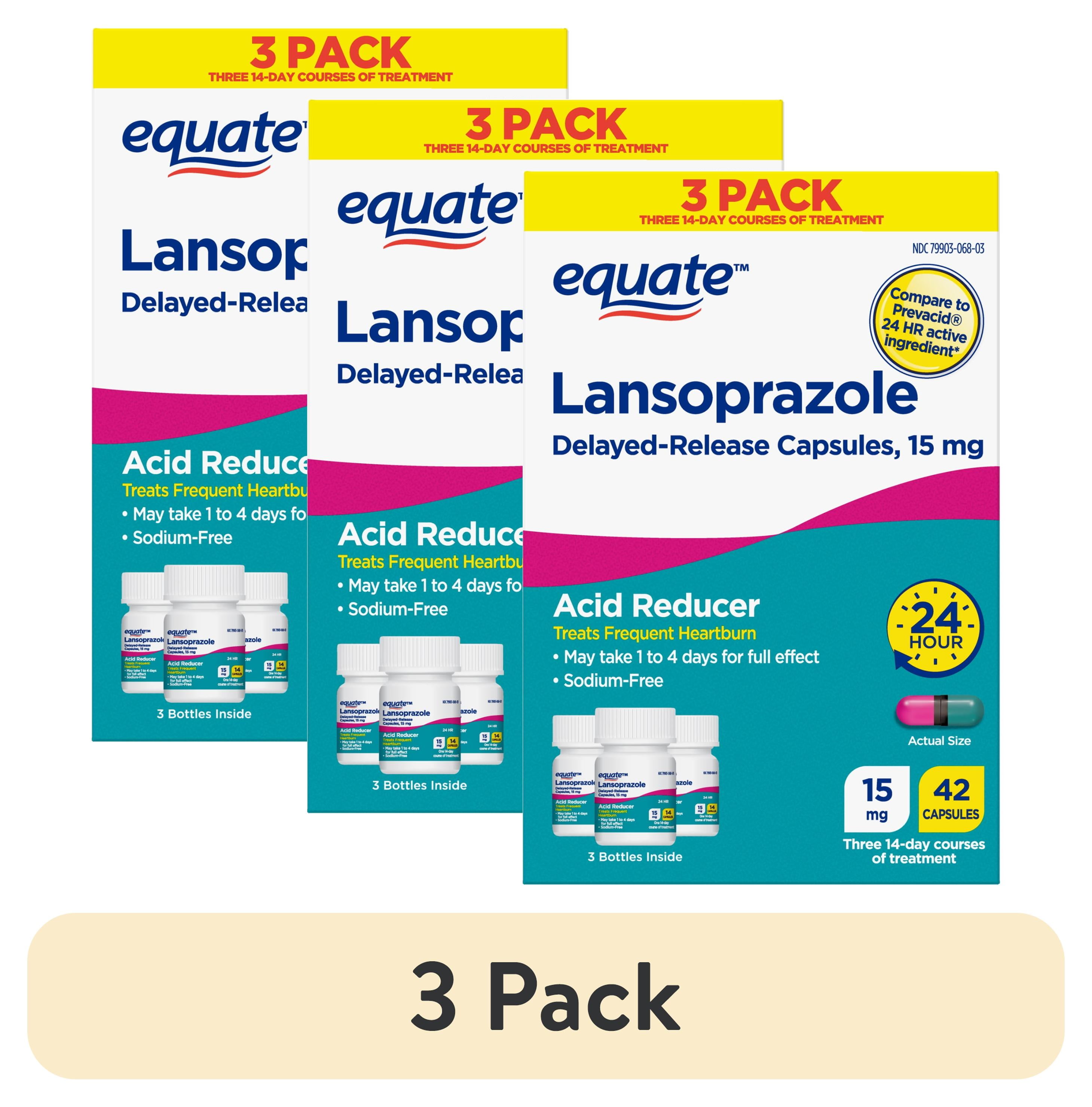 3 Pack Equate Lansoprazole Delayed Release Capsules 15 Mg Acid Reducer 42 Count 3 Pack