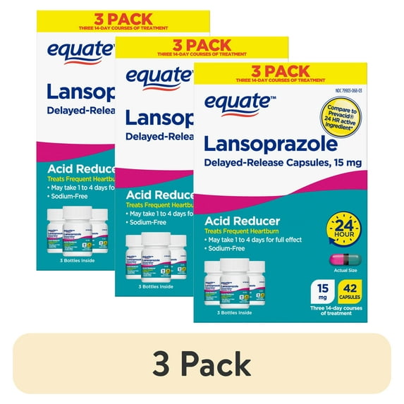 (3 pack) Equate Lansoprazole Delayed Release Capsules 15 mg, Acid ...