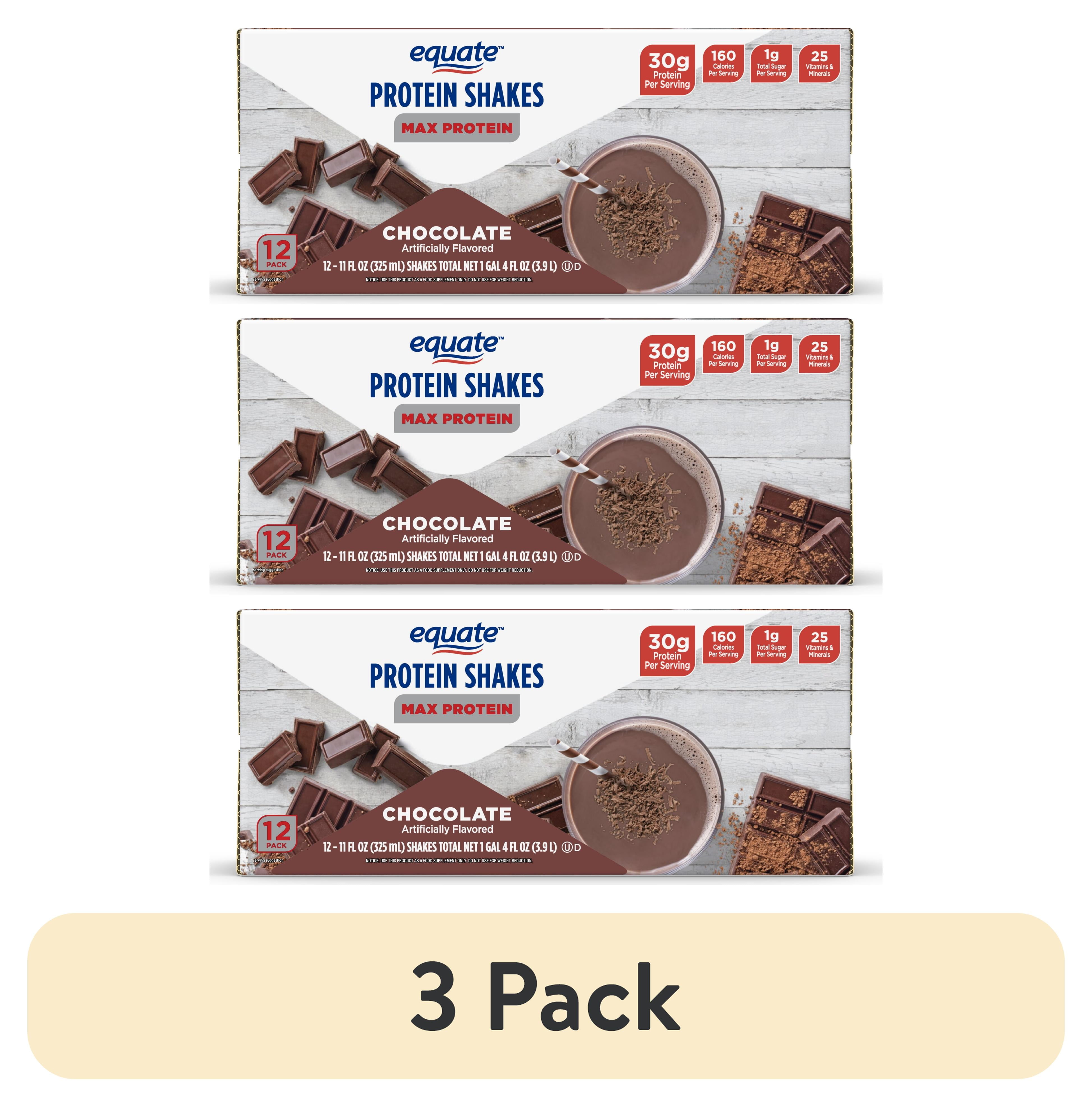 (3 pack) Equate Max Protein Nutrition Shake, Chocolate Flavored, 12 (11 ...