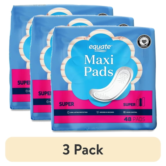 (3 pack) Equate Maxi Pads, Super Absorbency, Size 2, 48 Count - Walmart.com
