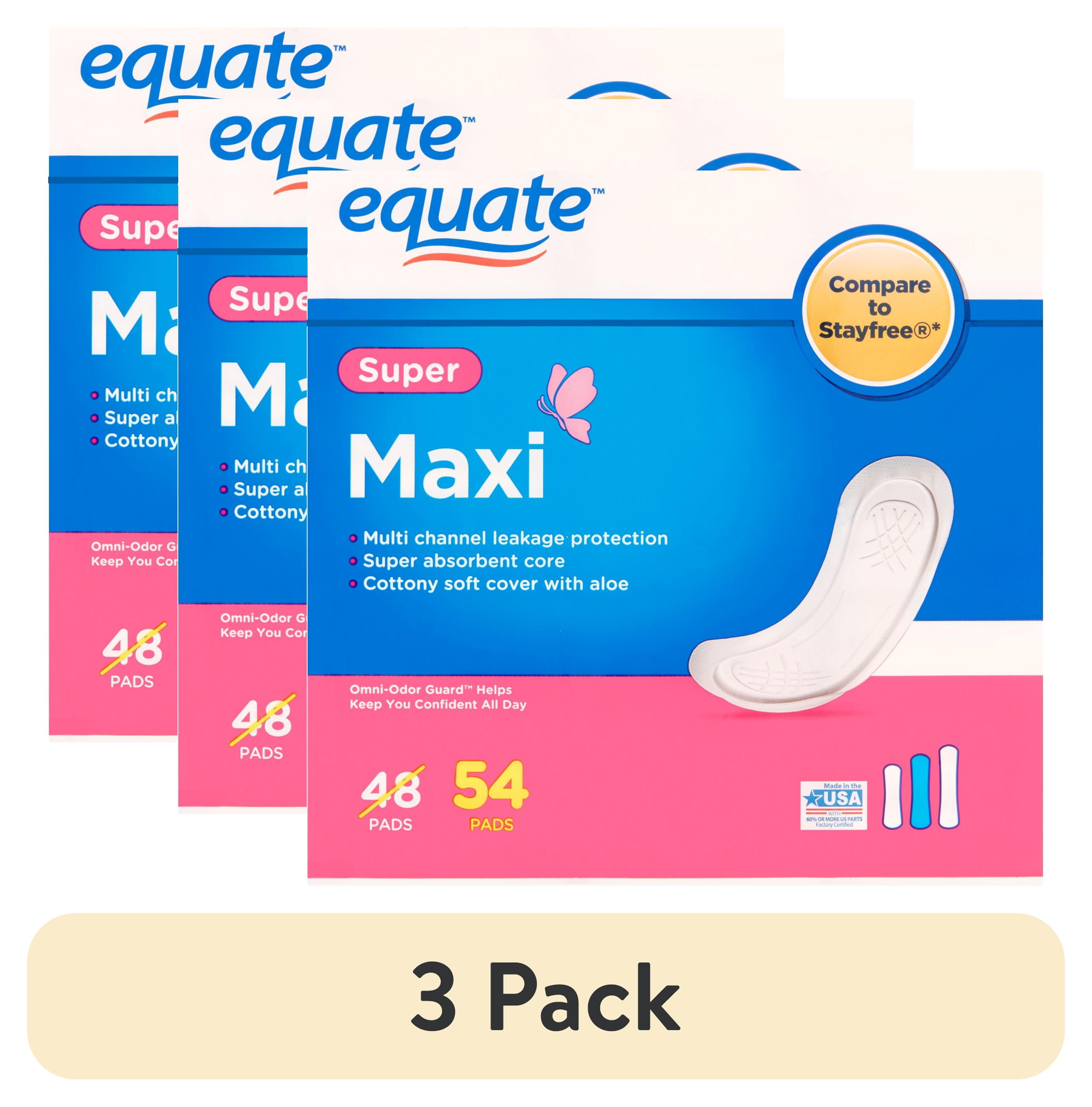 (3 pack) Equate Maxi Pads with Wings, Super, Unscented, 54 Count ...