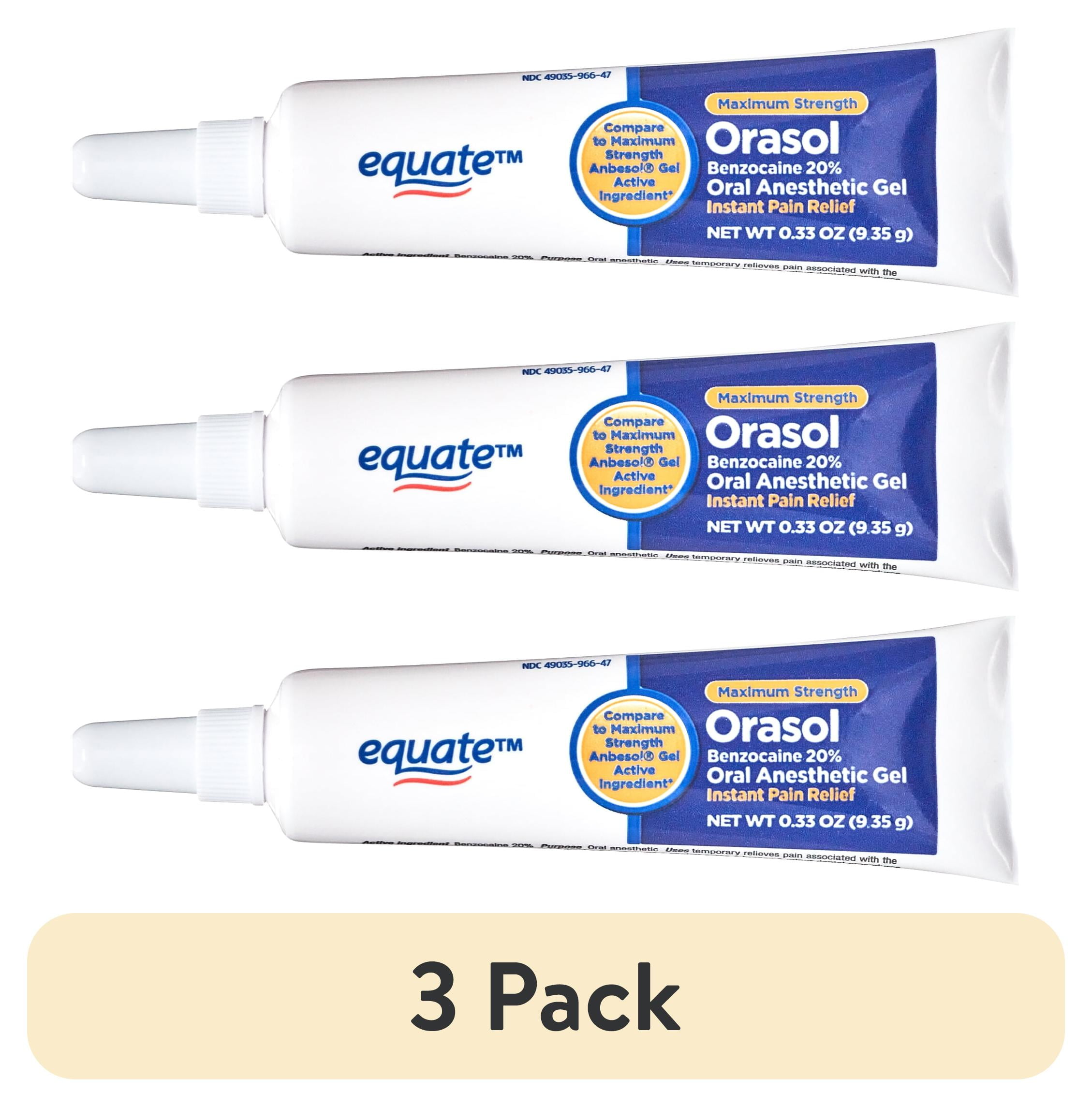 (3 pack) Equate Maximum Strength Orasol Oral Anesthetic Gel with 20% ...