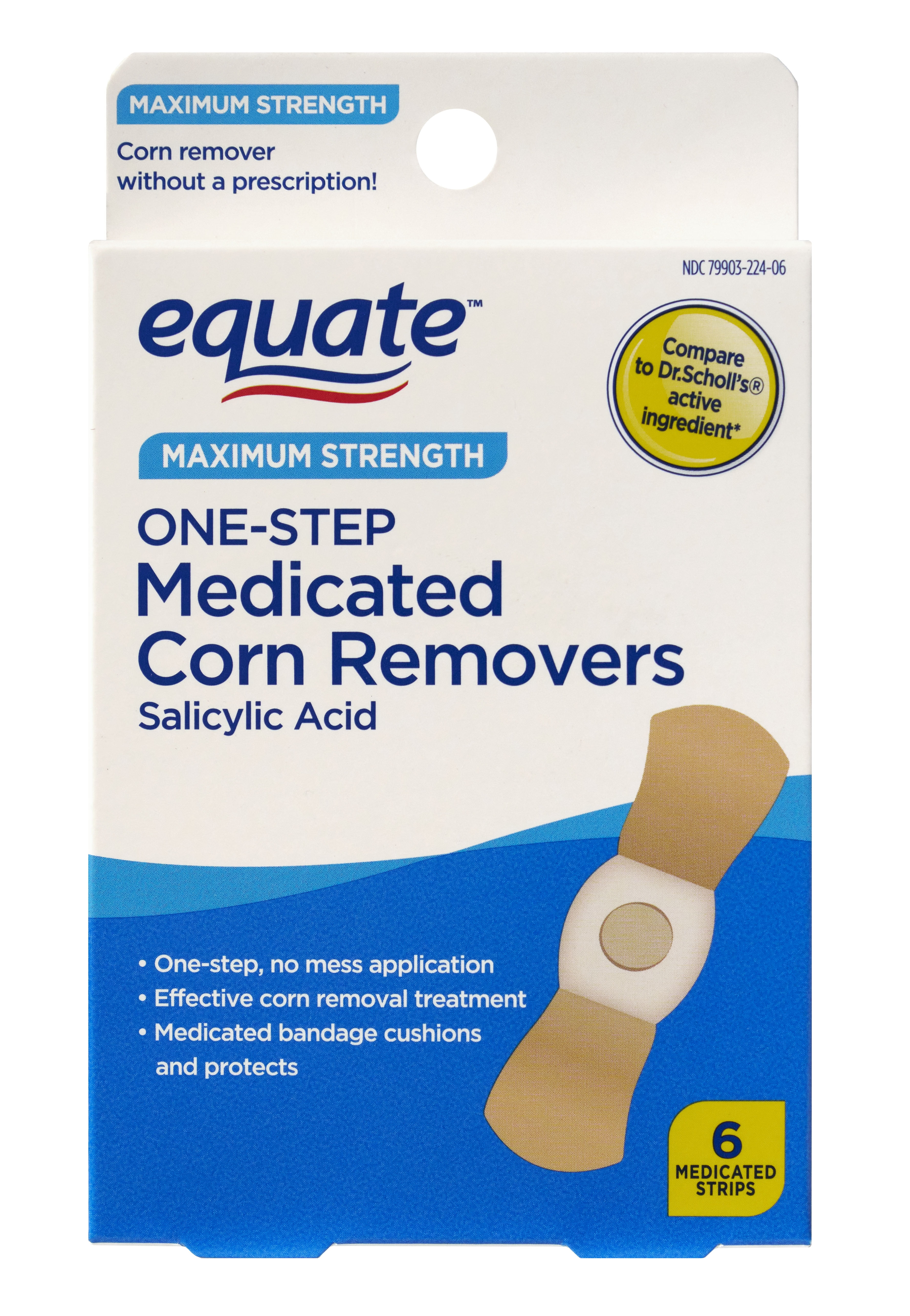 (3 pack) Equate Maximum Strength One-Step Medicated Salicylic Acid Corn Remover Strips, 6 Count ...
