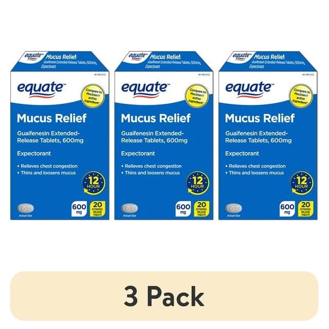 (3 pack) Equate 12 Hour Mucus ER Guaifenesin Extended-Release Tablets ...