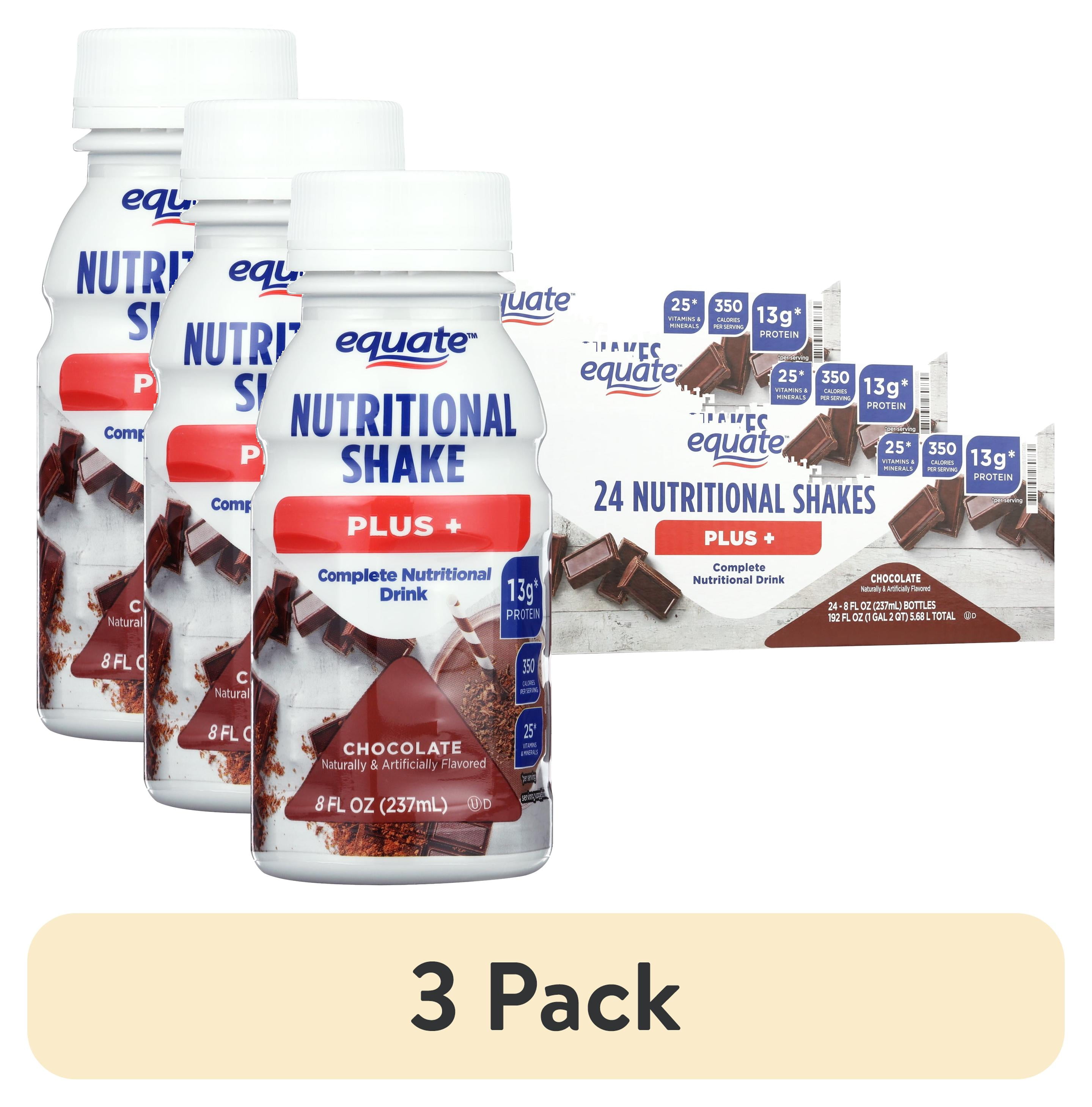 (3 pack) Equate Nutritional Shake Plus, Chocolate, 8 fl oz, 24 Count ...