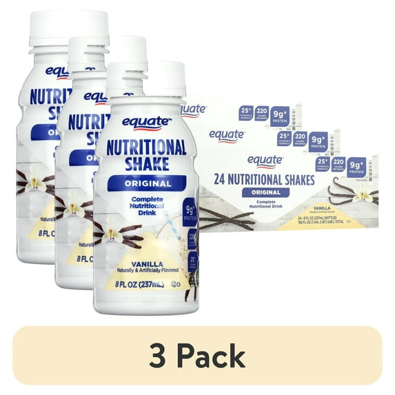(3 pack) Equate Original Meal Replacement Nutritional Shakes, Vanilla ...