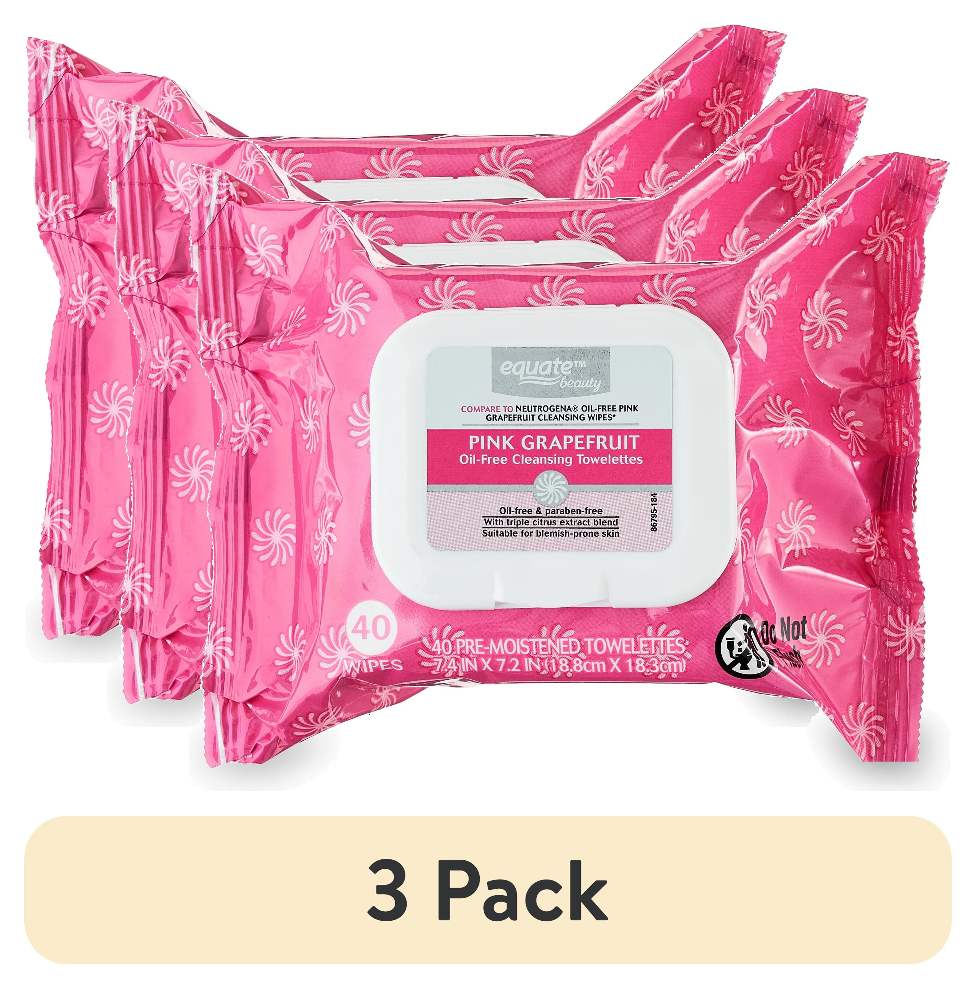 (3 pack) Equate Pink Grapefruit Oil Free Cleansing Towelette Wipes with ...