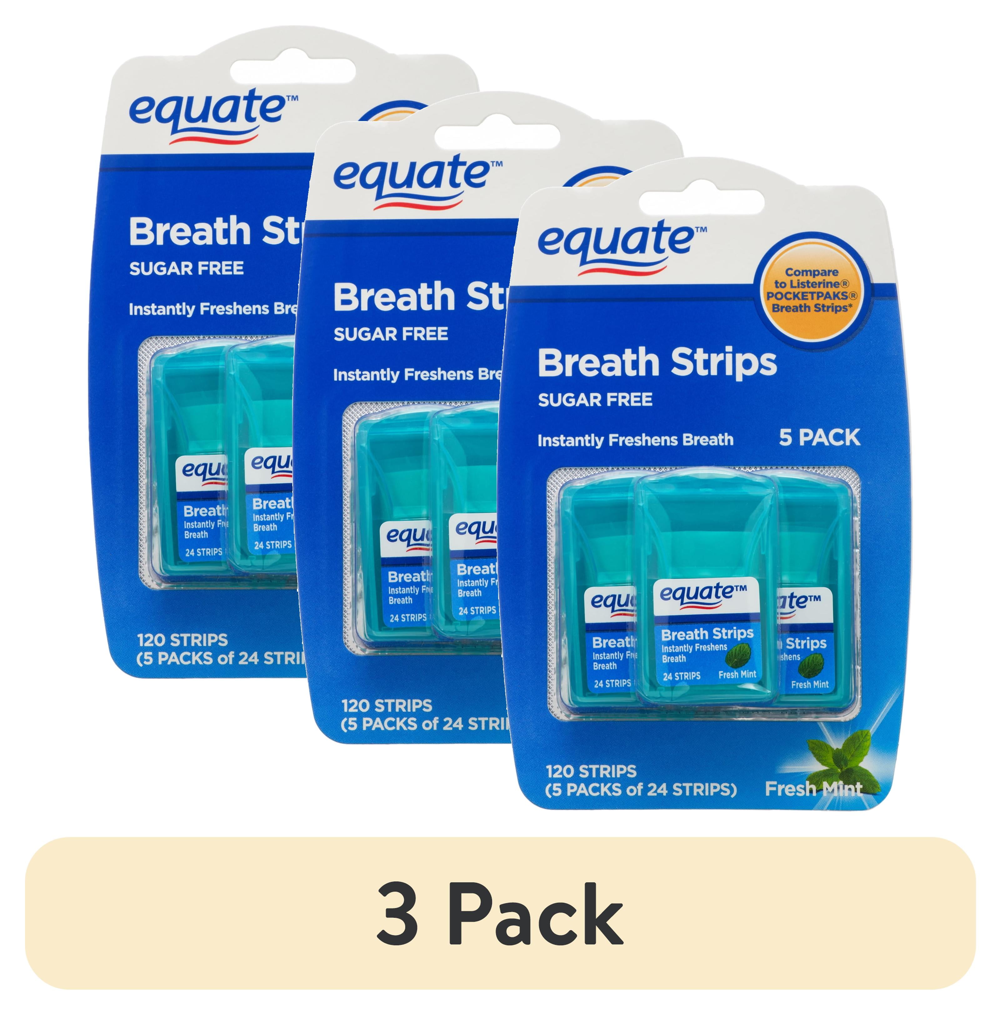 (3 pack) Equate Sugar Free Breath Strips, Fresh Mint, 24 Strips, 5 Pack ...