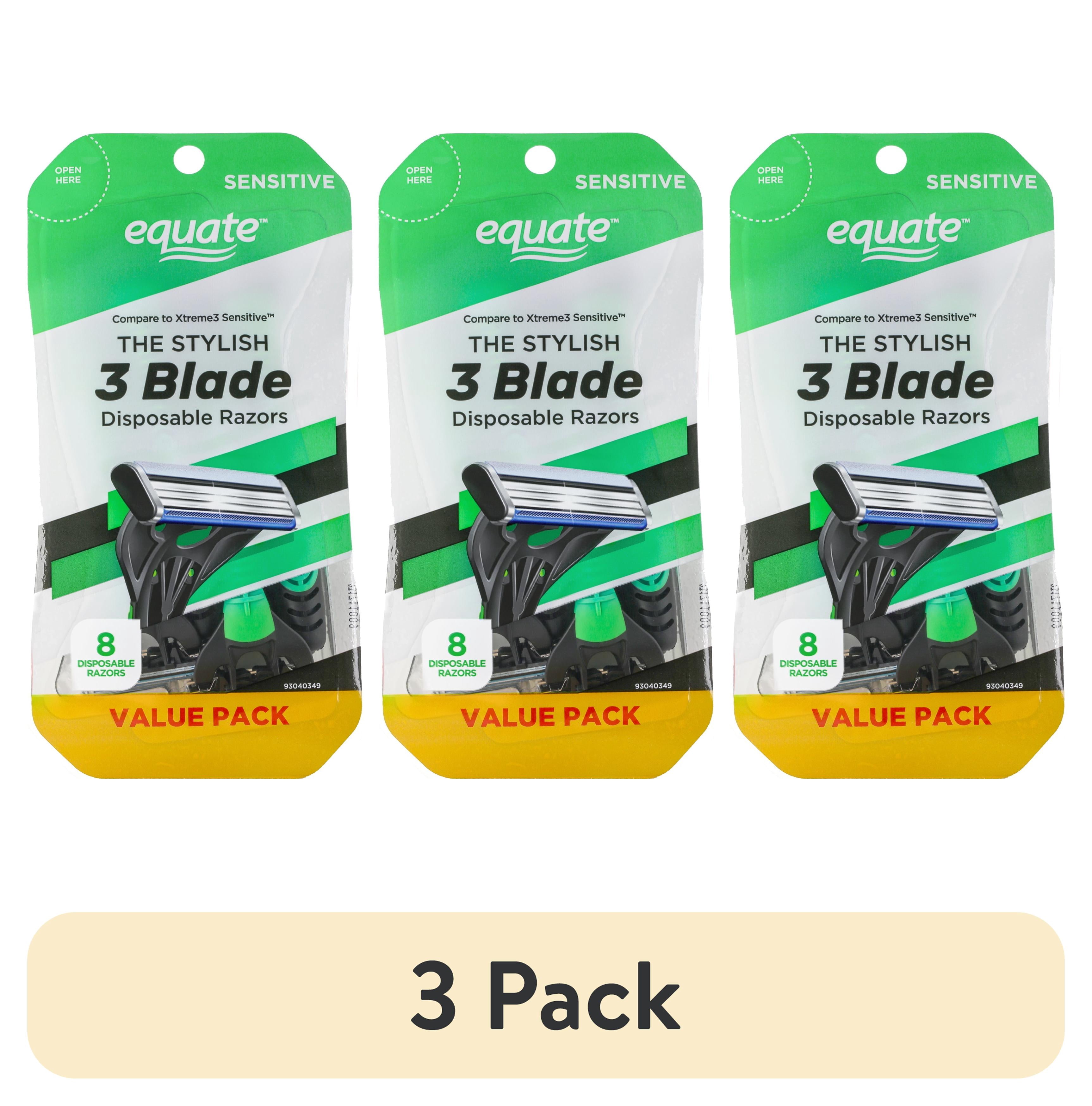 (3 pack) Equate Men's 3-Blade Sensitive Disposable Razors, Green and ...