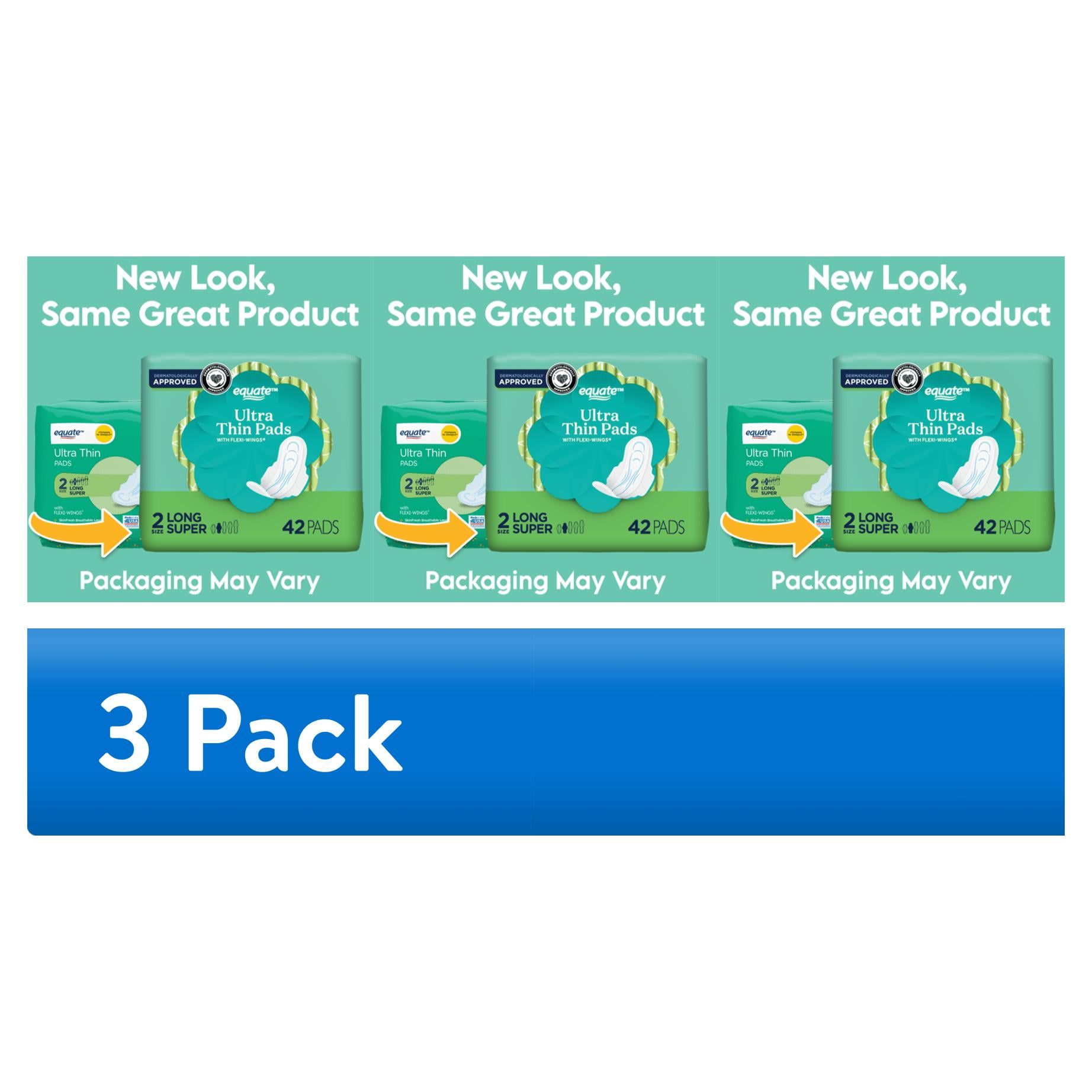 (3 pack) Equate Ultra Thin Pads with Wings, Unscented, Super, Size 2 (42 Count) - Walmart.com