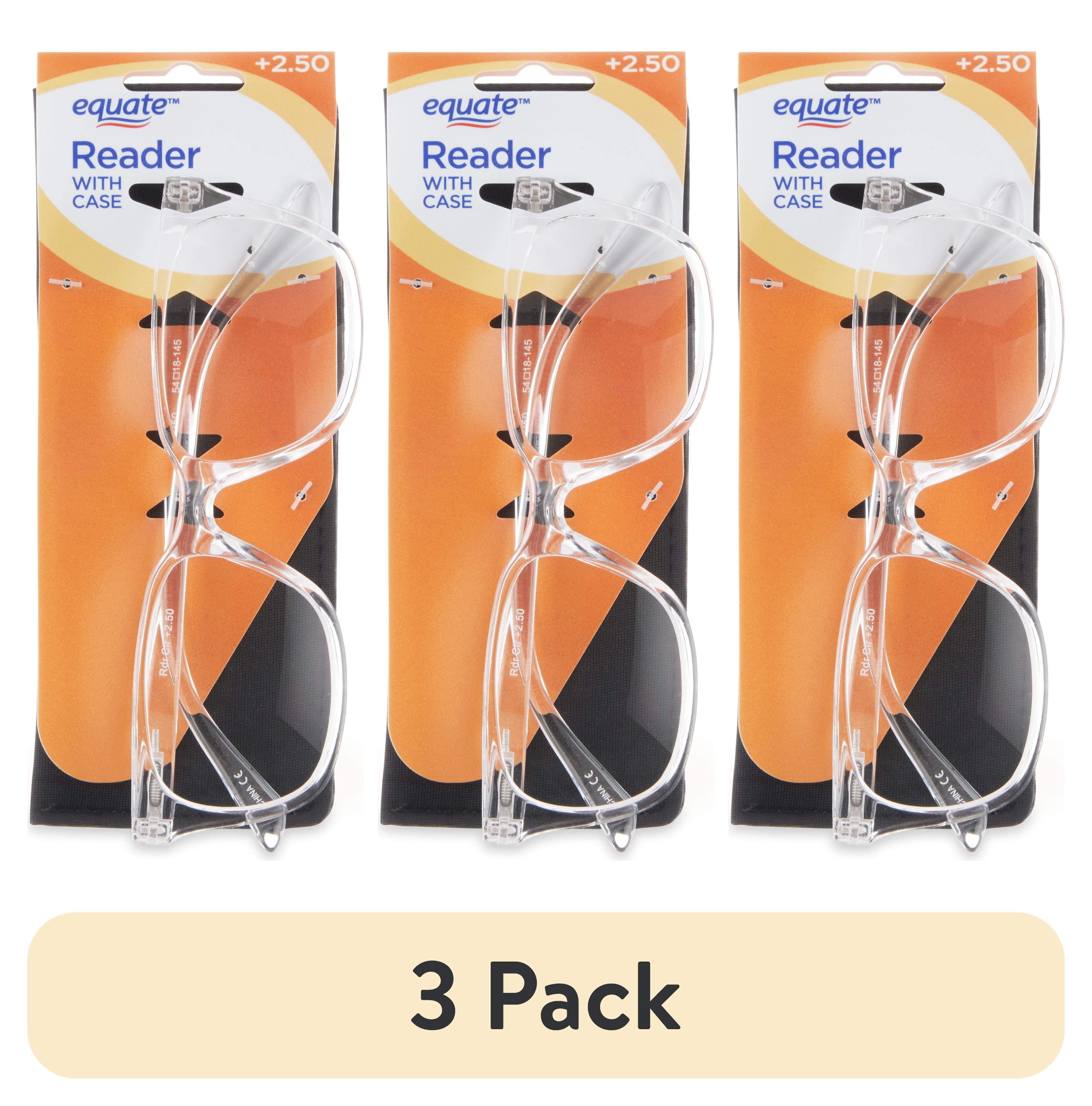 (3 pack) Equate Unisex Reader Glasses with Case, Plastic Lens, Clear ...