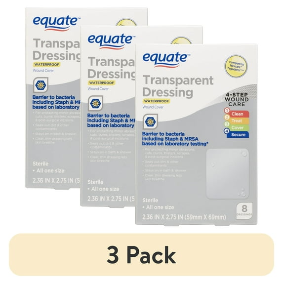 (3 pack) Equate Waterproof Transparent Dressing, 8 Count - Walmart.com