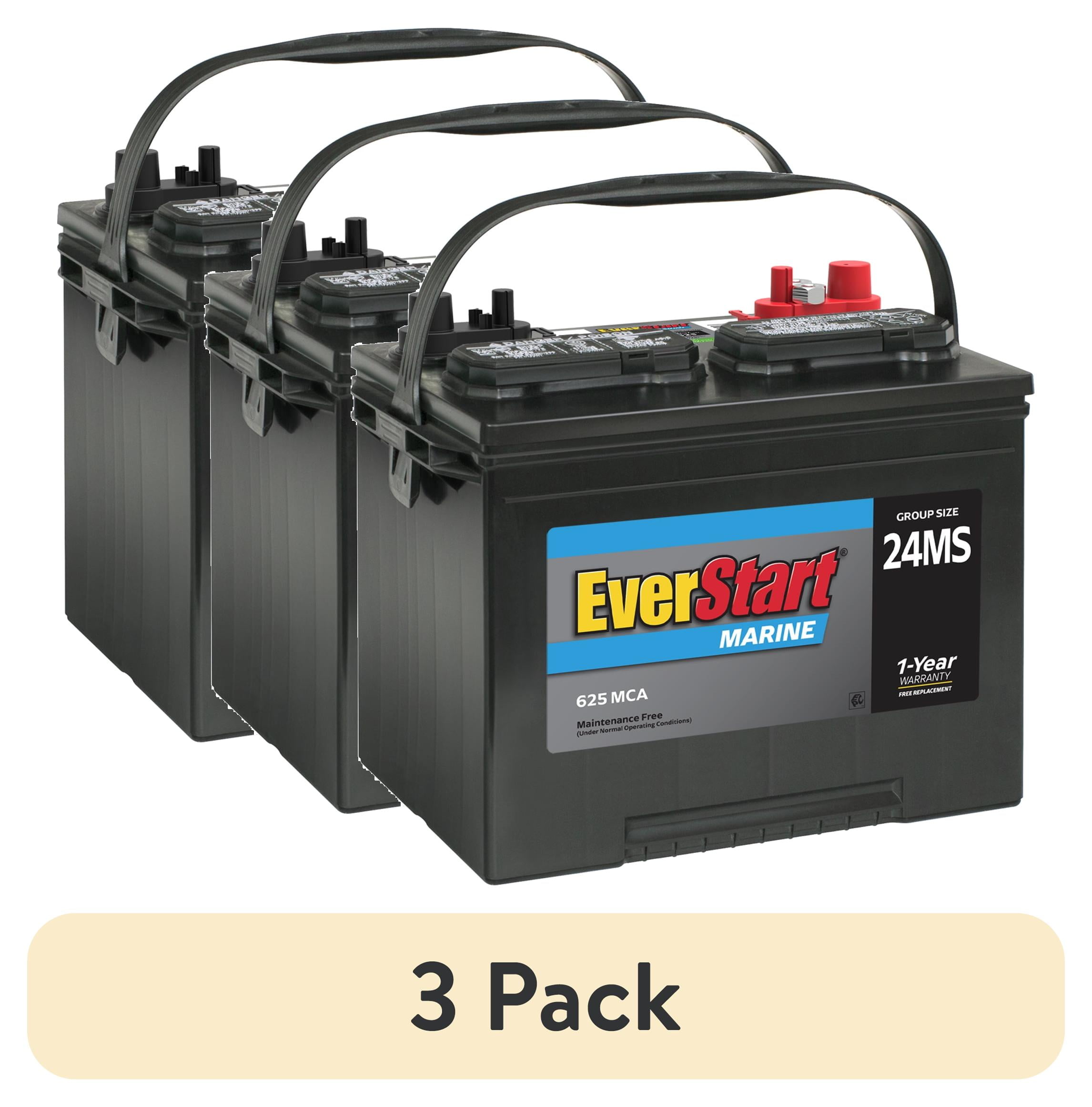 (3 pack) EverStart Lead Acid Marine Starting Battery, Group Size 24MS (12 Volt/625 MCA ...