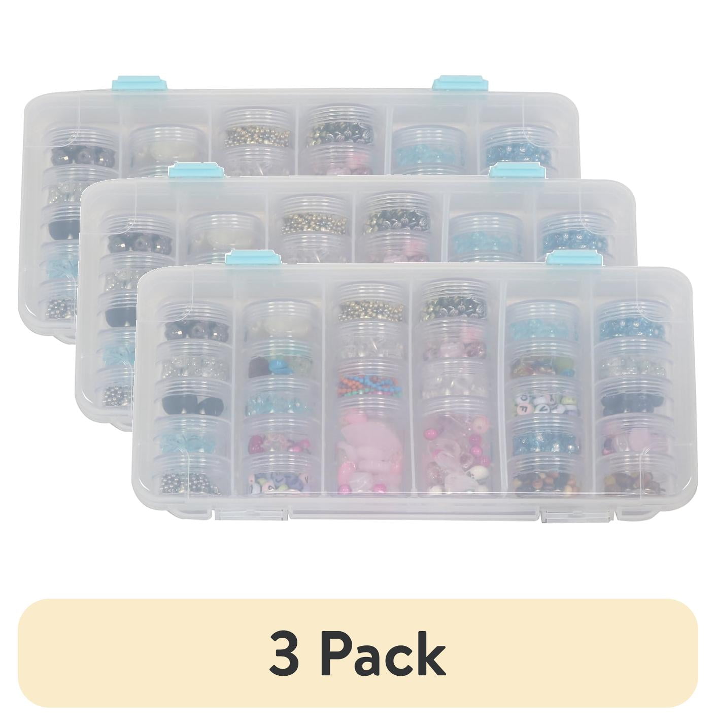 (3 pack) Everything Mary Plastic Bead Storage Case with 28 Jars, Clear ...