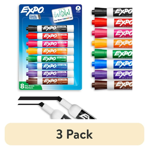 EXPO Vibrant Low-Odor Black Dry Erase Markers with Eraser, Fine Point ...