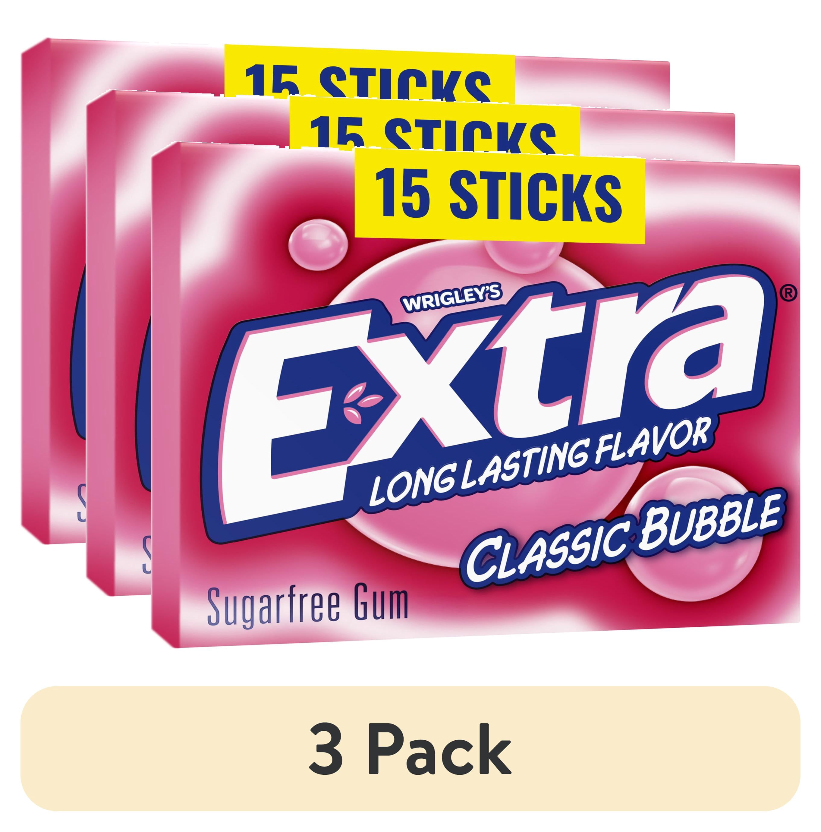 (3 pack) Extra Classic Bubble Gum Sugar Free Chewing Gum, Single Pack ...