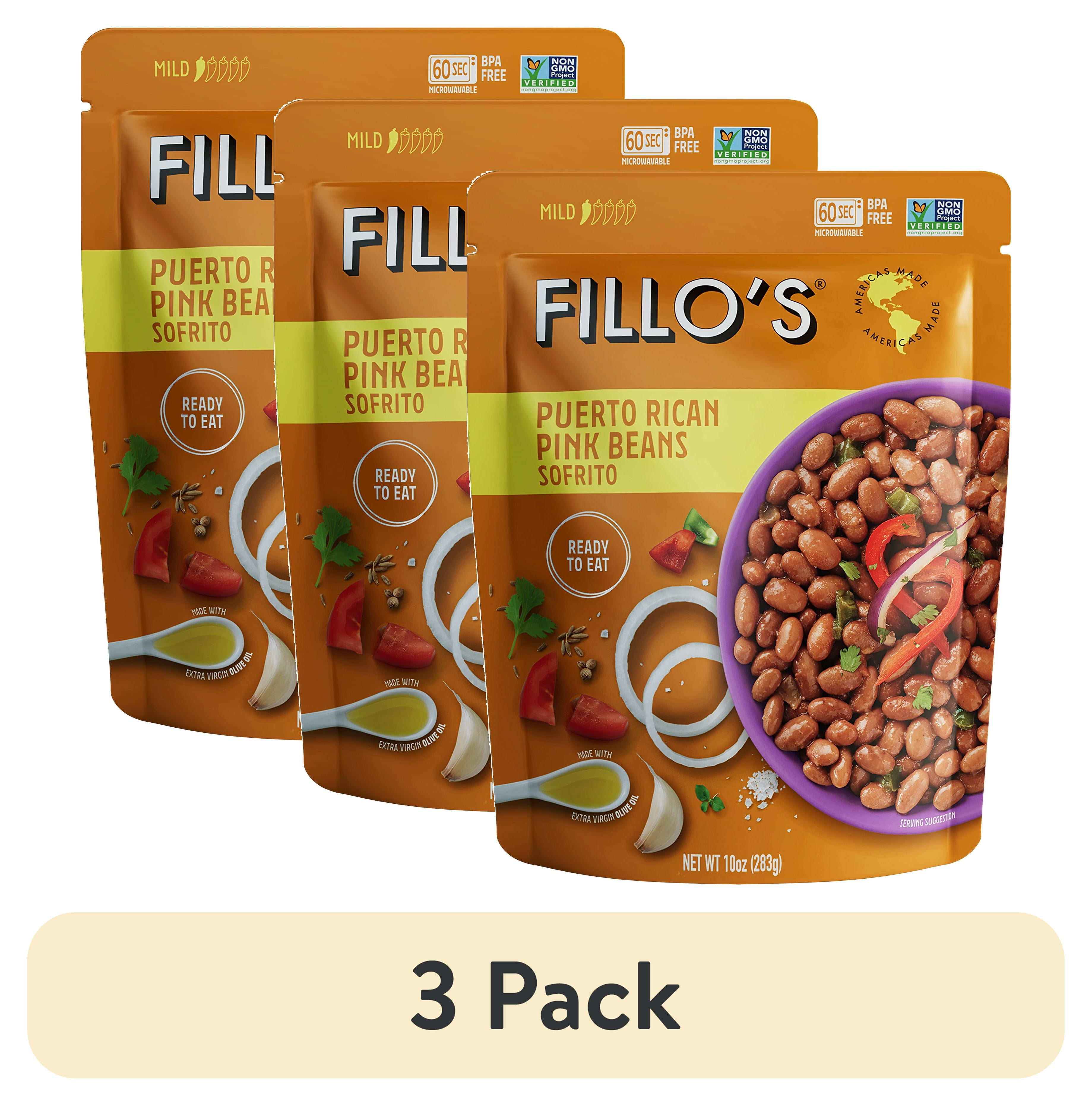 (3 pack) FILLO'S Puerto Rican Pink Beans Mild Spice - Single Pouch, 10 ...