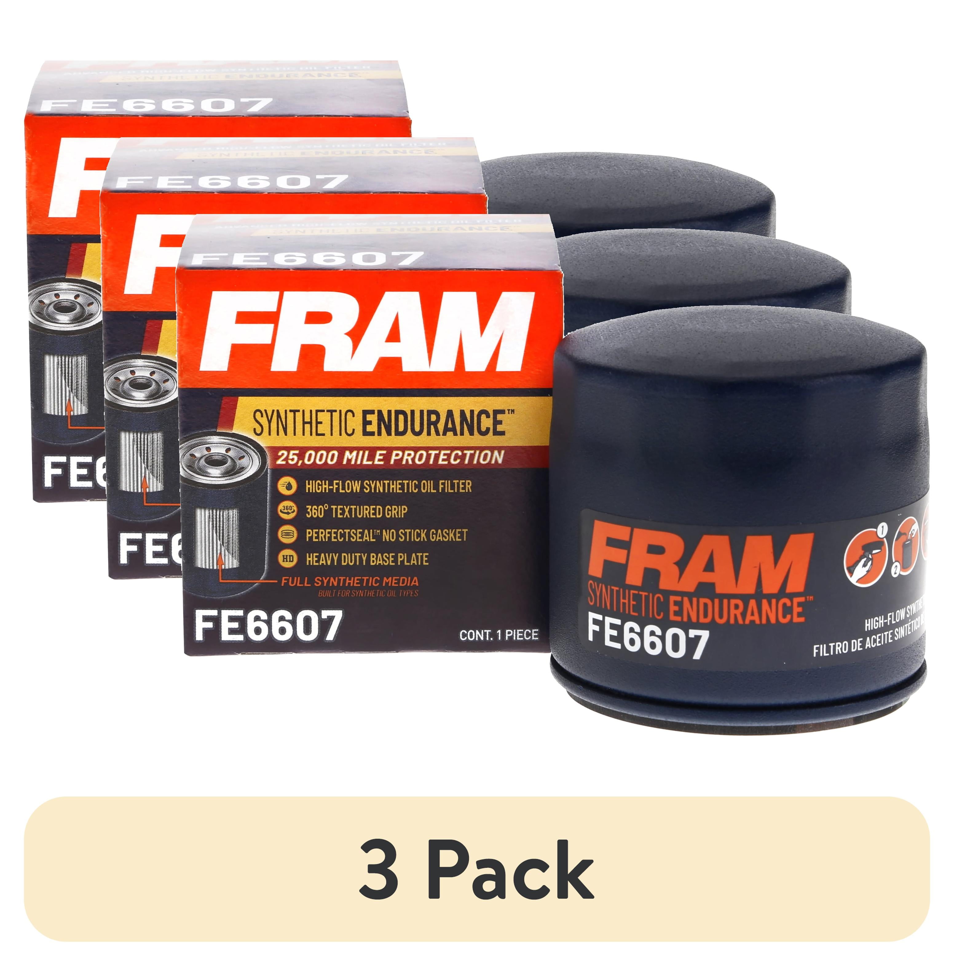 (3 pack) FRAM Synthetic Endurance Premium Oil Filter, FE6607, 25K Miles, Replacement Filter for ...