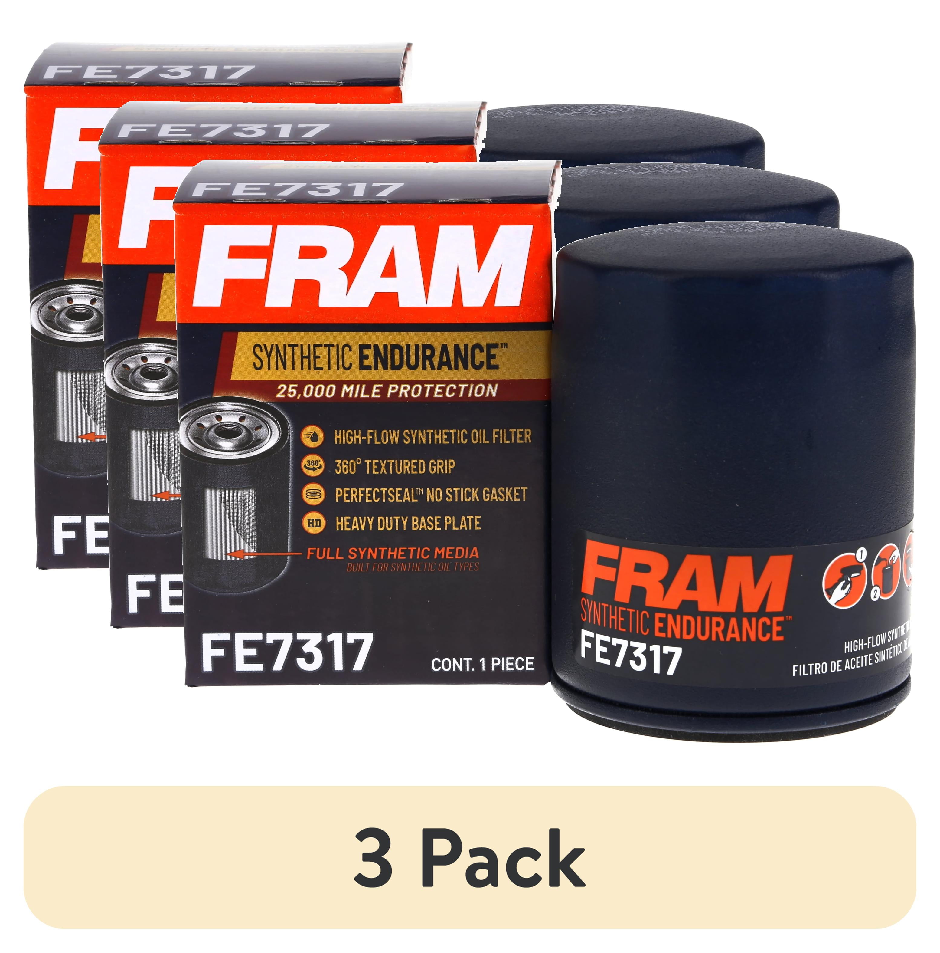 (3 pack) FRAM Synthetic Endurance Premium Oil Filter, FE7317, 25K Miles ...