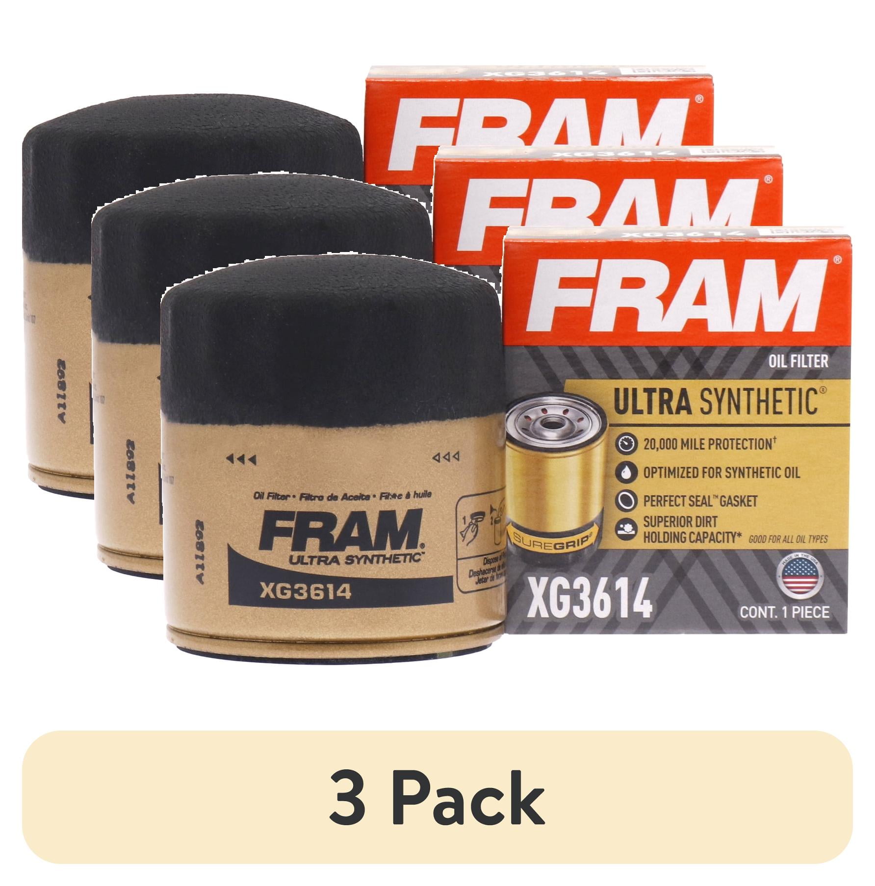 (3 pack) FRAM Ultra Synthetic Oil Filter, XG3614, 20K mile Replacement ...