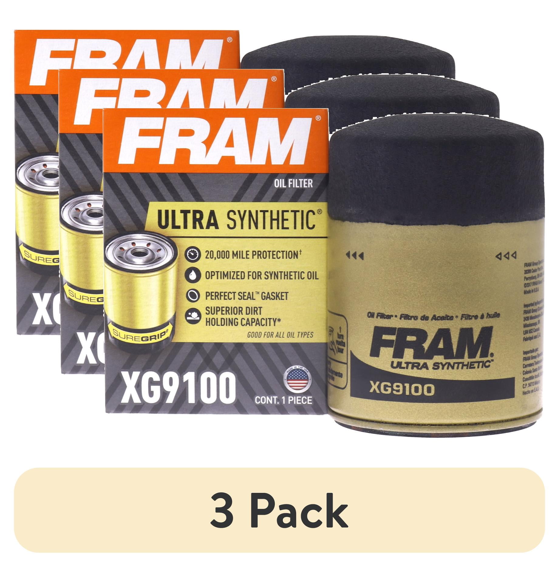 (3 pack) FRAM Ultra Synthetic Oil Filter, XG9100, 20K mile Replacement ...