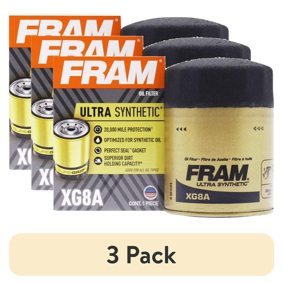 (3 pack) FRAM Ultra Synthetic Oil Filter, XG8A, 20K mile Replacement ...