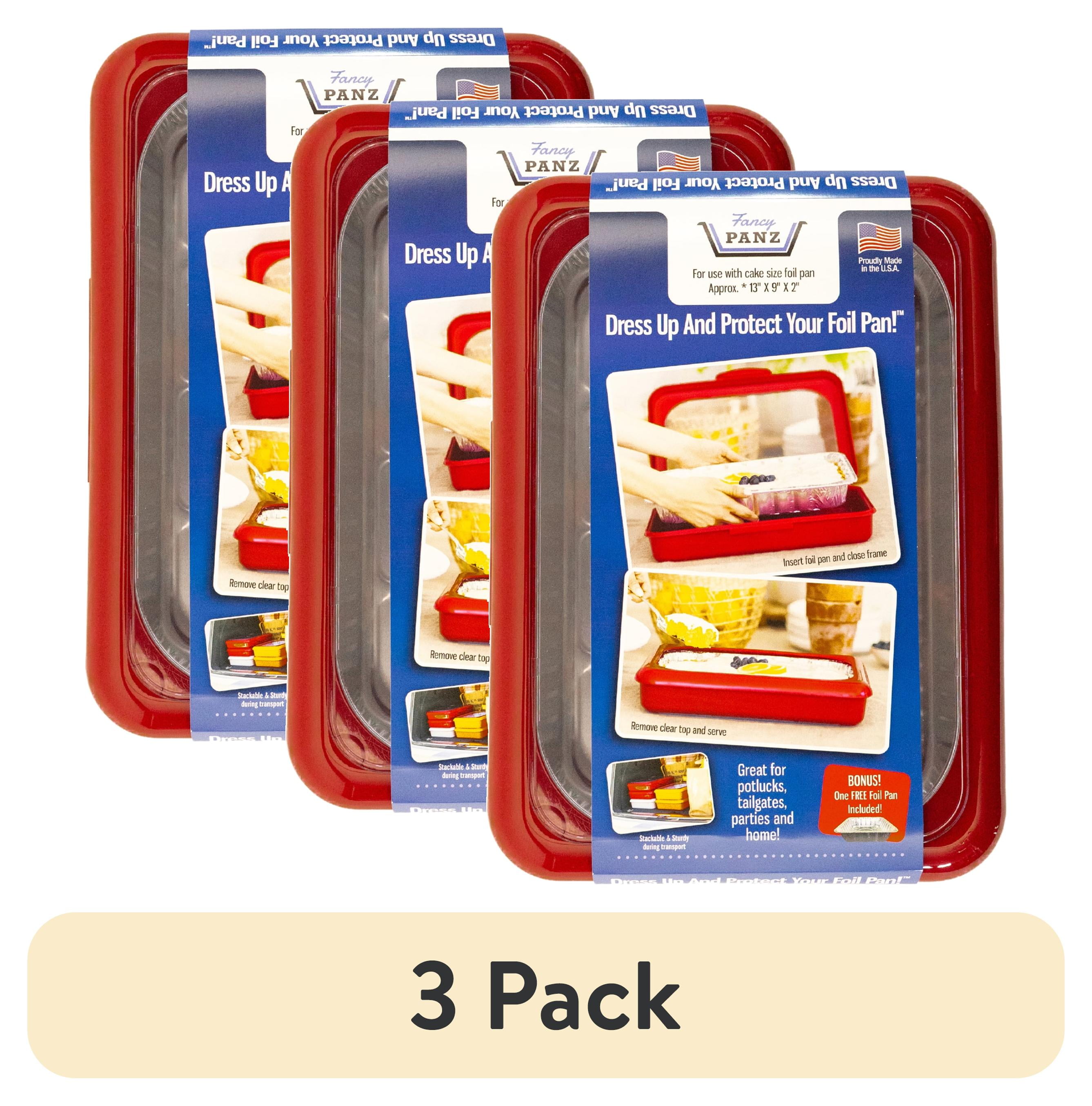 (3 pack) Fancy Panz 13x9x2 Red Foil Pan Carrier with Removable Clear ...