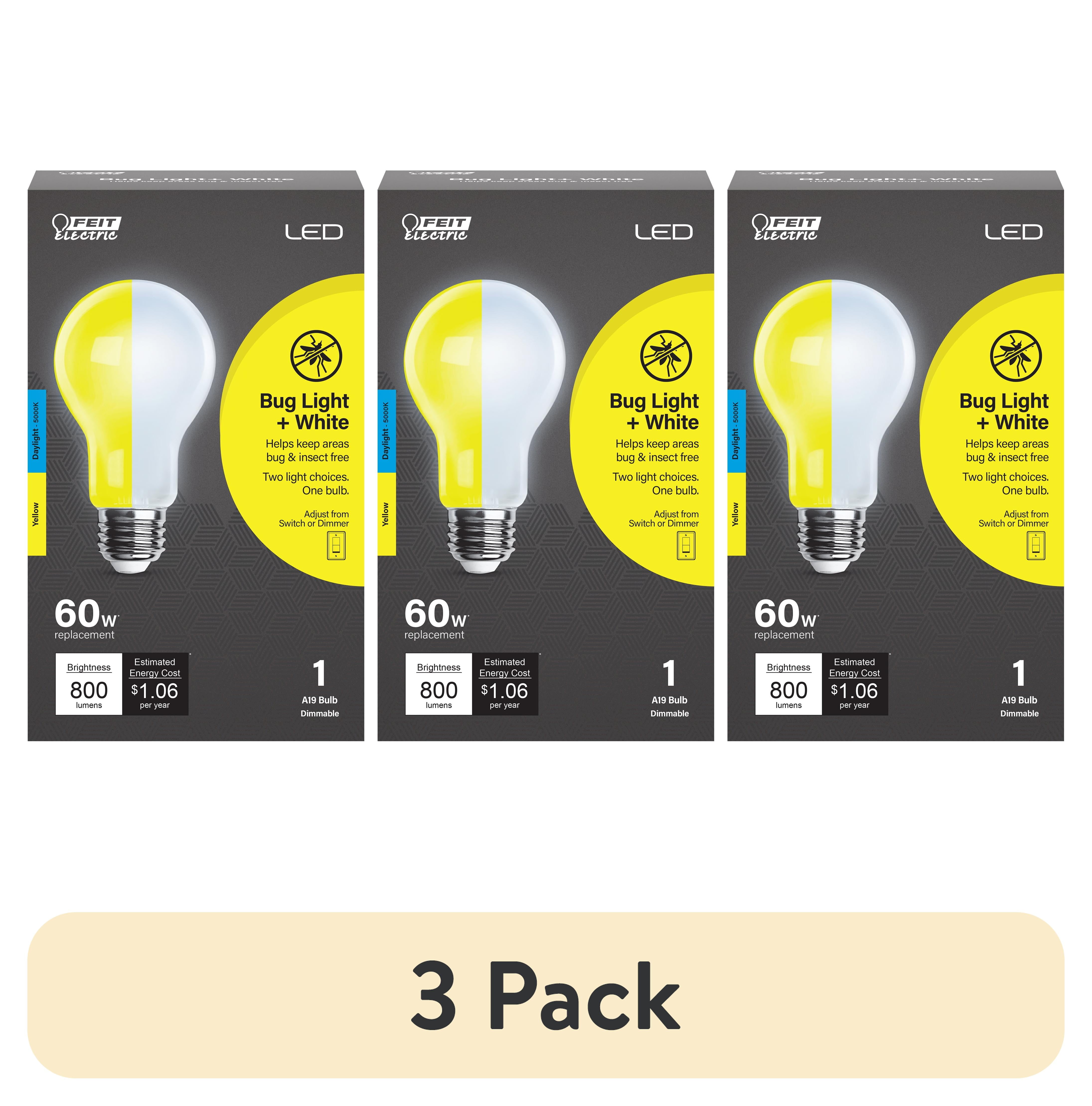 (3 pack) Feit Electric 8.8W (60W Equivalent) General Purpose White LED Light Bulb, A19, E26 Base ...