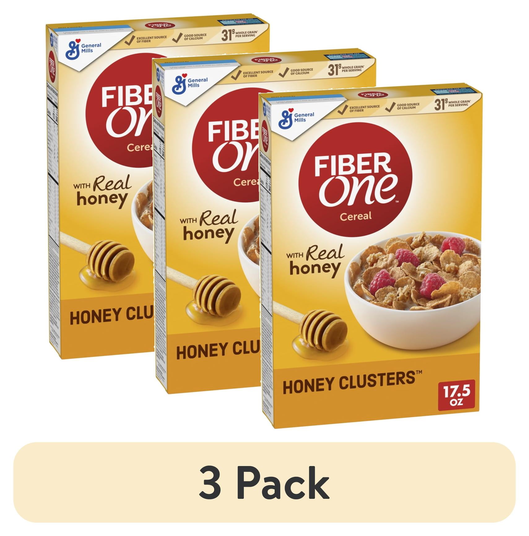 (3 pack) Fiber One Honey Clusters Breakfast Cereal, Fiber Cereal Made ...