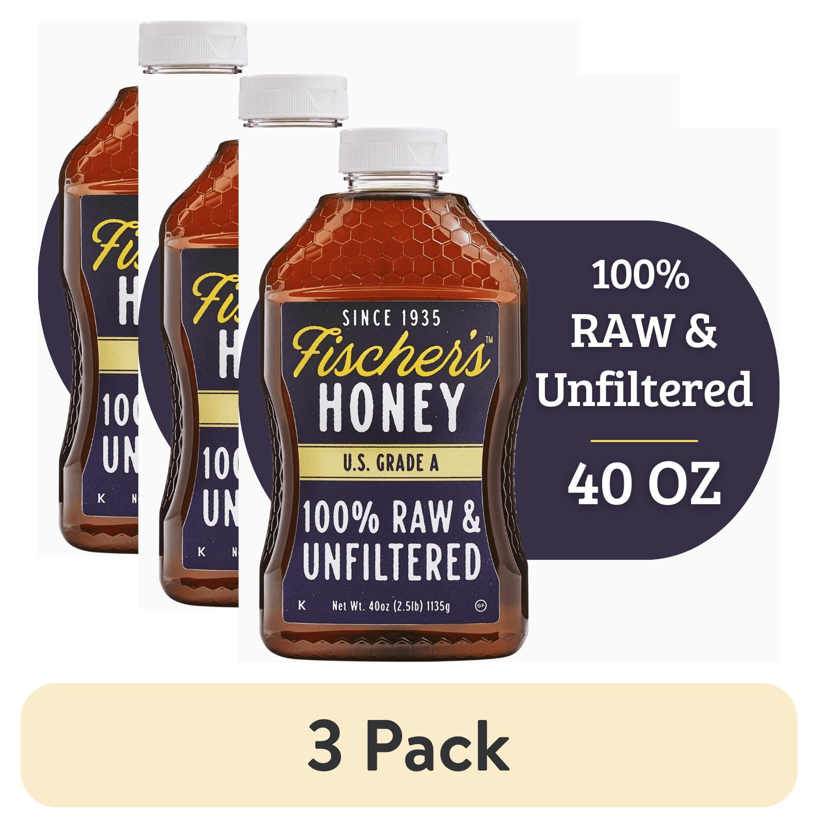 (3 pack) Fischers Honey 40oz Raw & Unfiltered, Pure, Premium, Raw Honey ...