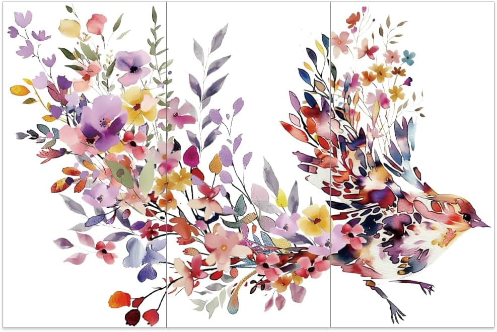 3-pack Floral Bird Rub-On Transfers - 6x12 inch Watercolor Bird Decals ...