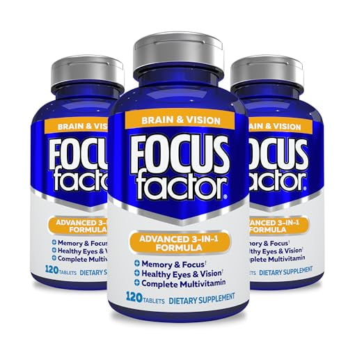 (3 pack) Focus Factor Brain & Vision Supplement (120ct) - Eye Health Vitamin with Lutein ...