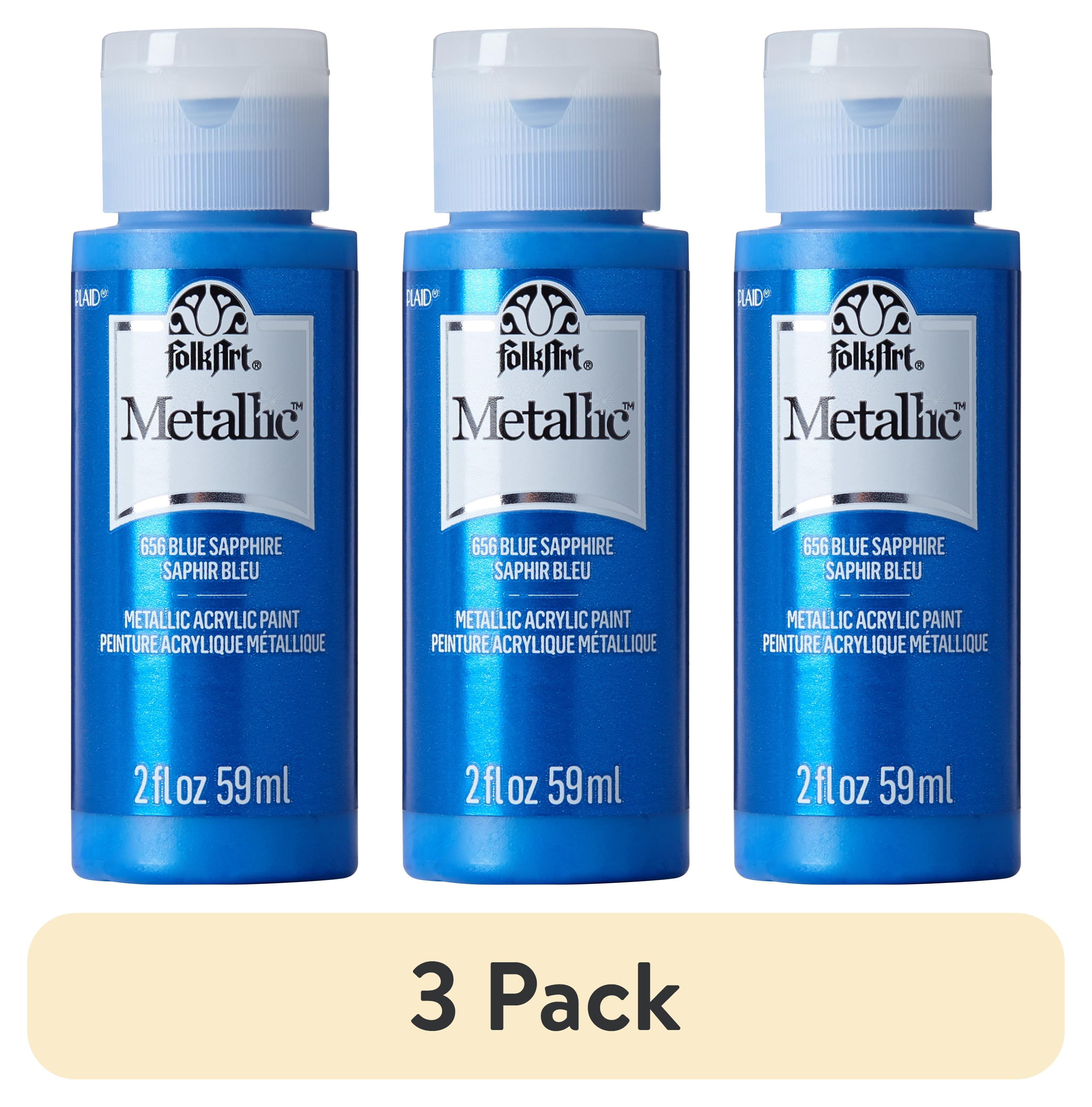 (3 pack) FolkArt Metallic Acrylic Craft Paint, Metallic Finish, Blue ...