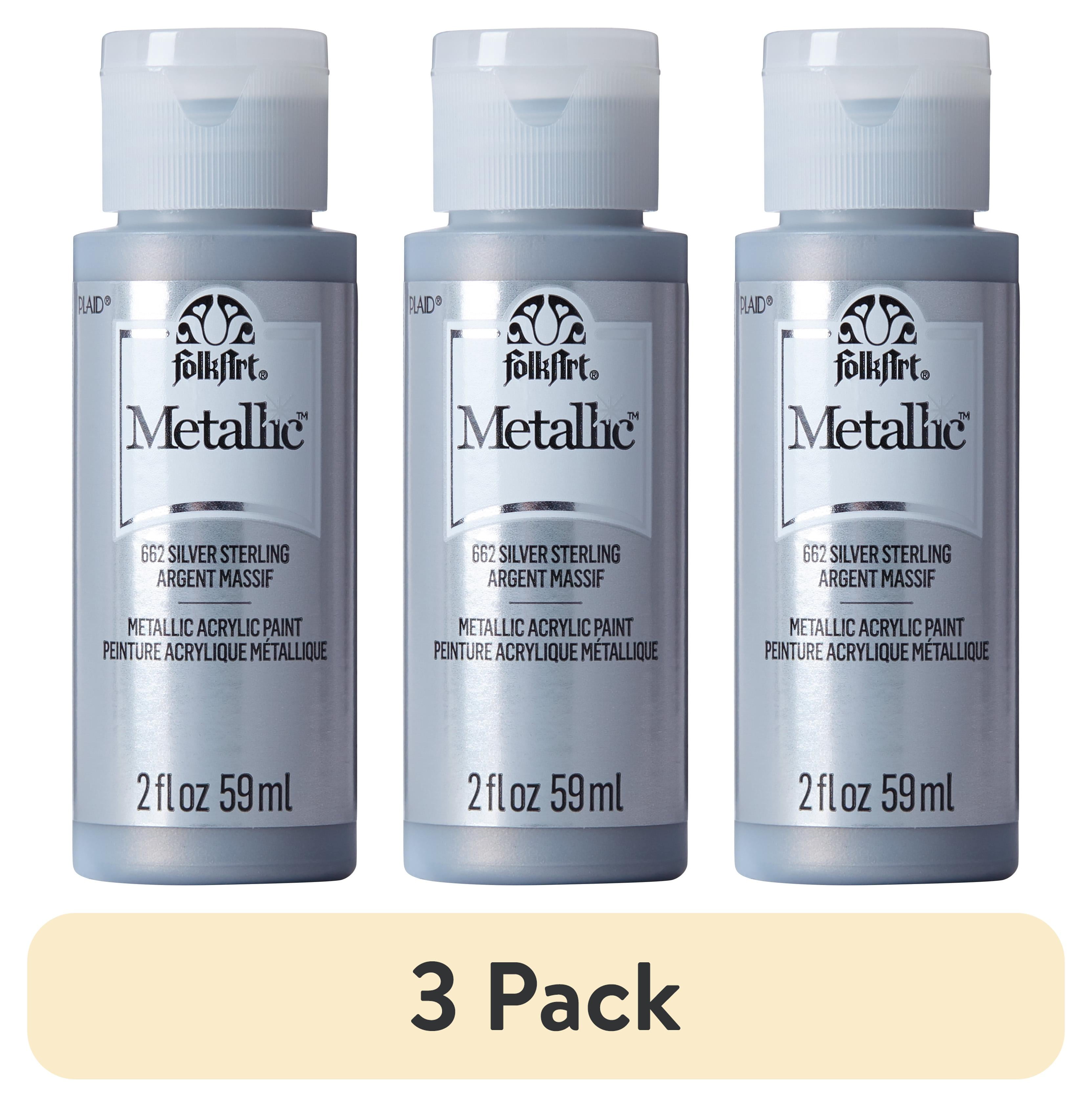(3 pack) FolkArt Metallic Acrylic Craft Paint, Metallic Finish, Silver ...