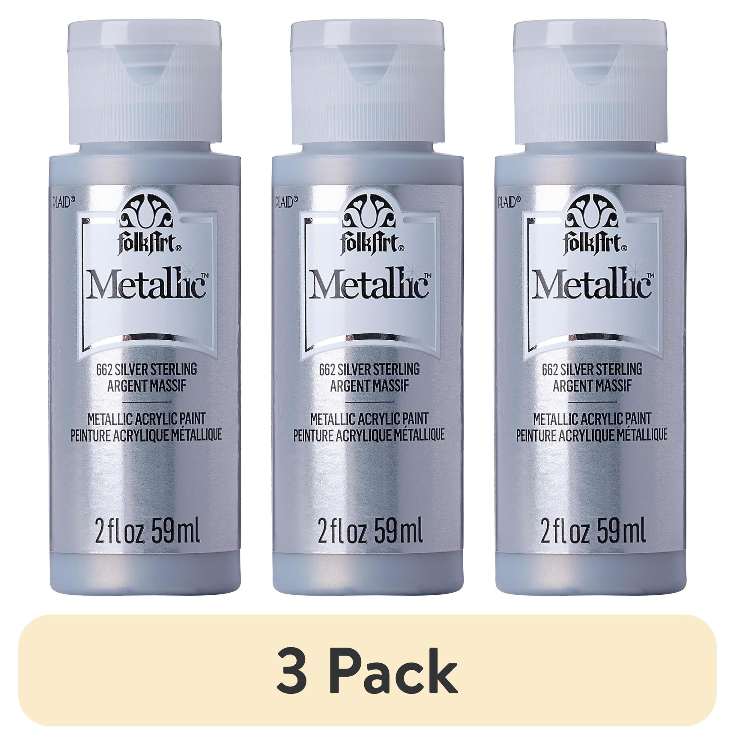(3 pack) FolkArt Metallic Acrylic Craft Paint, Metallic Finish, Silver ...