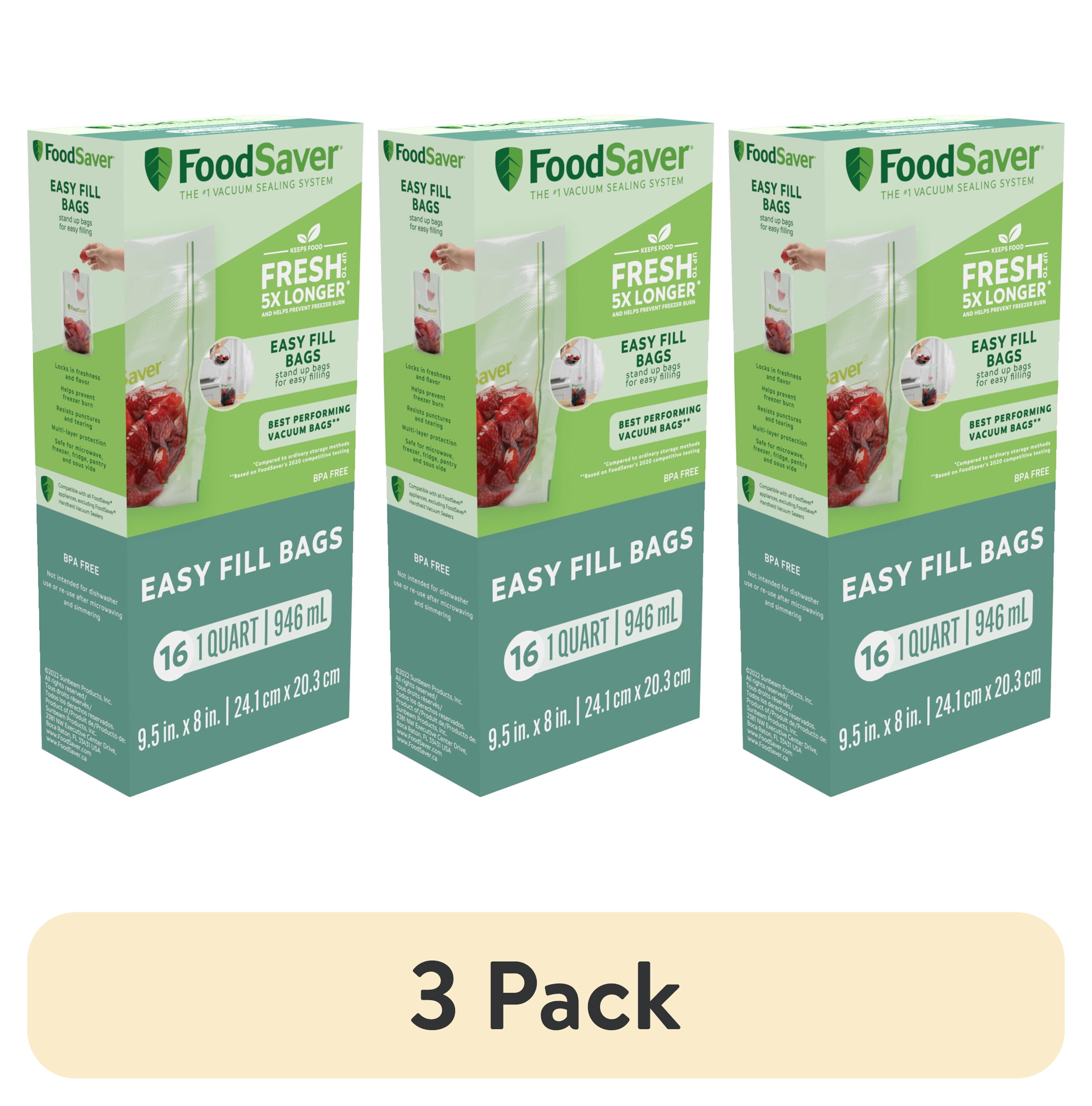 (3 pack) FoodSaver Easy Fill Vacuum Seal 1 Quart Bags, 16 Count ...
