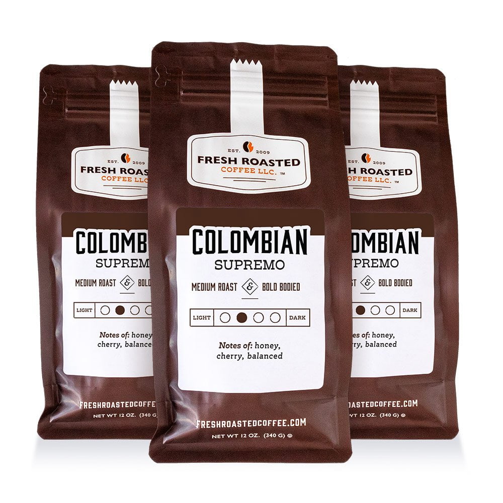 3 pack Fresh Roasted Coffee, Colombian Supremo, Medium Roast, Whole ...