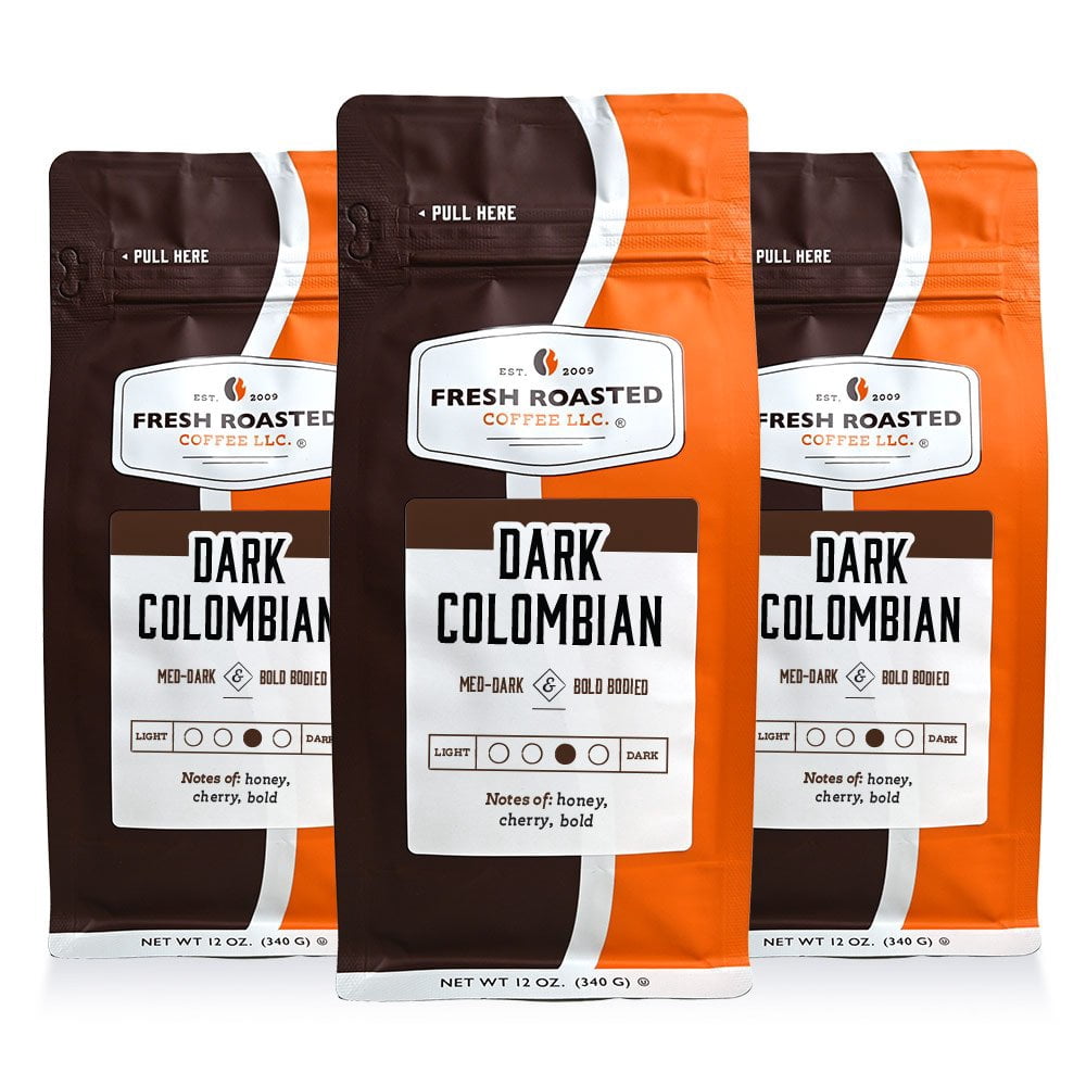 3 pack Fresh Roasted Coffee, 100% Dark Colombian, Medium-Dark Roast ...