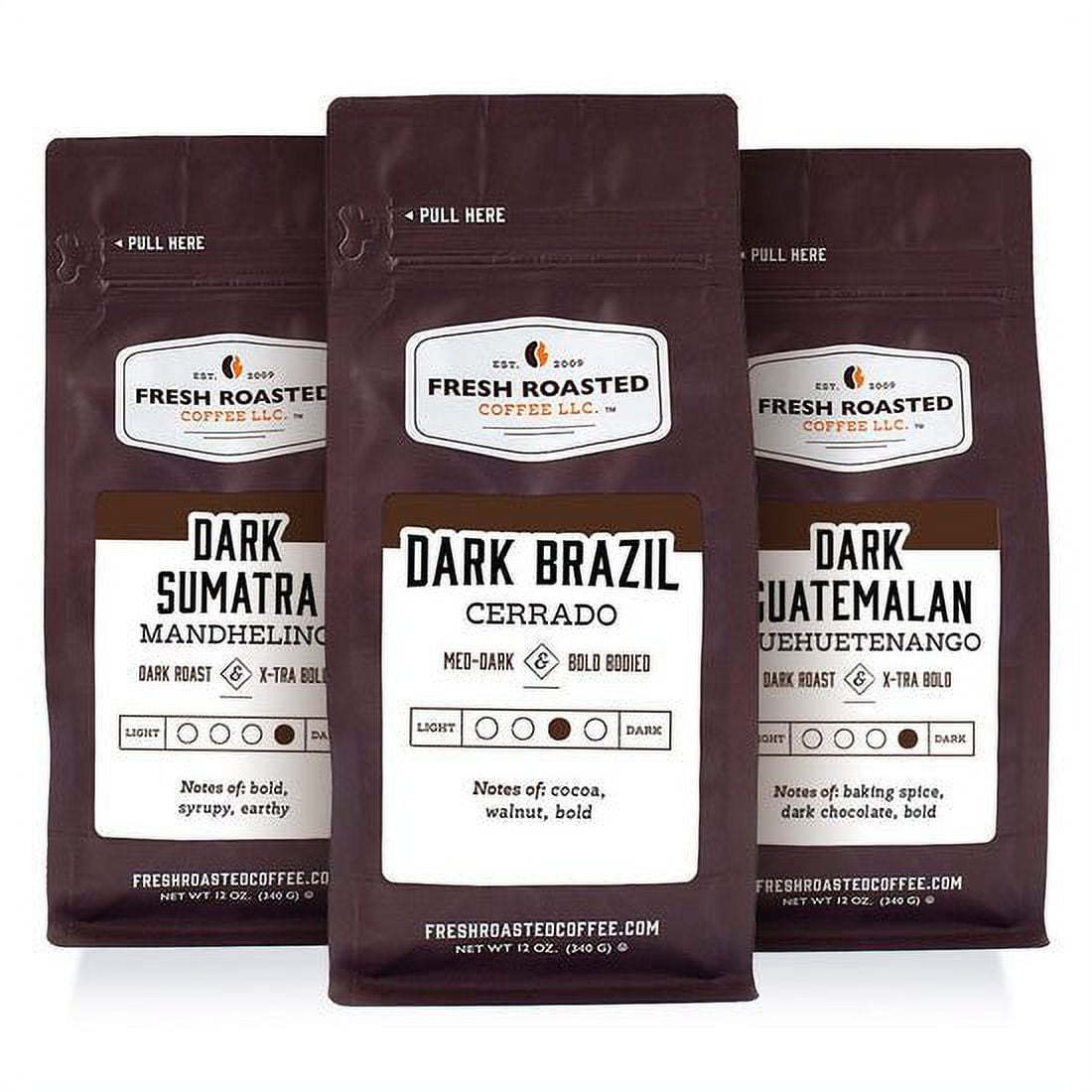 3 pack Fresh Roasted Coffee, Dark & Rich Sampler, Drip Ground Coffee ...