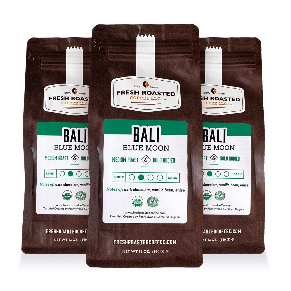 3 pack Fresh Roasted Coffee, Organic Bali Blue Moon Coffee, Medium ...