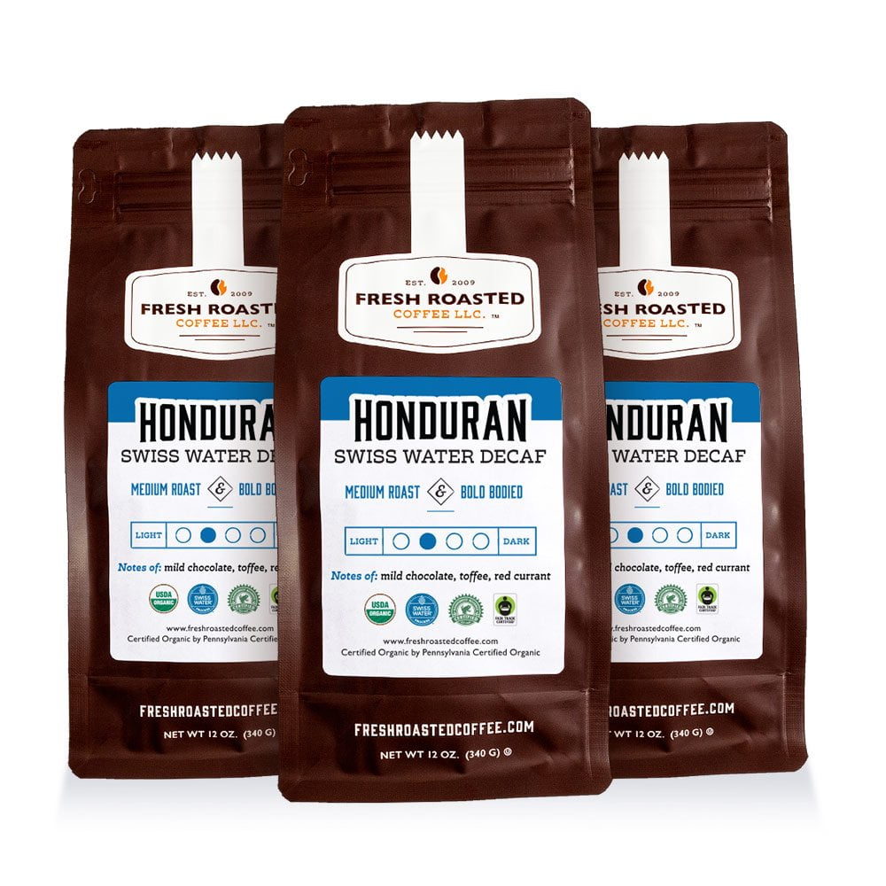 3 pack Fresh Roasted Coffee, Organic Honduran Water-Processed Decaf ...
