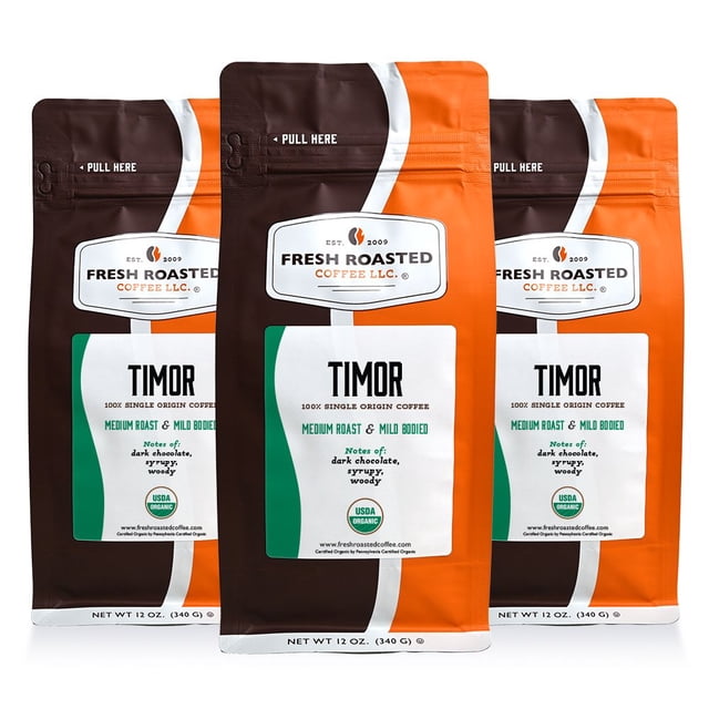 3 pack Fresh Roasted Coffee, Organic Timor Coffee, Ground, 12 oz ...