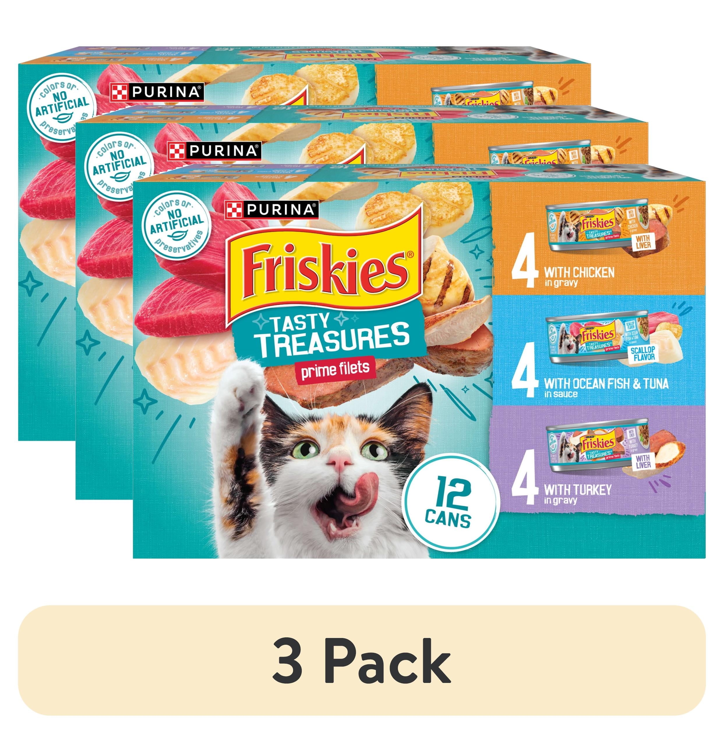 (3 pack) Friskies Gravy Tasty Treasures Prime Filets, Wet Cat Food, 12 ...