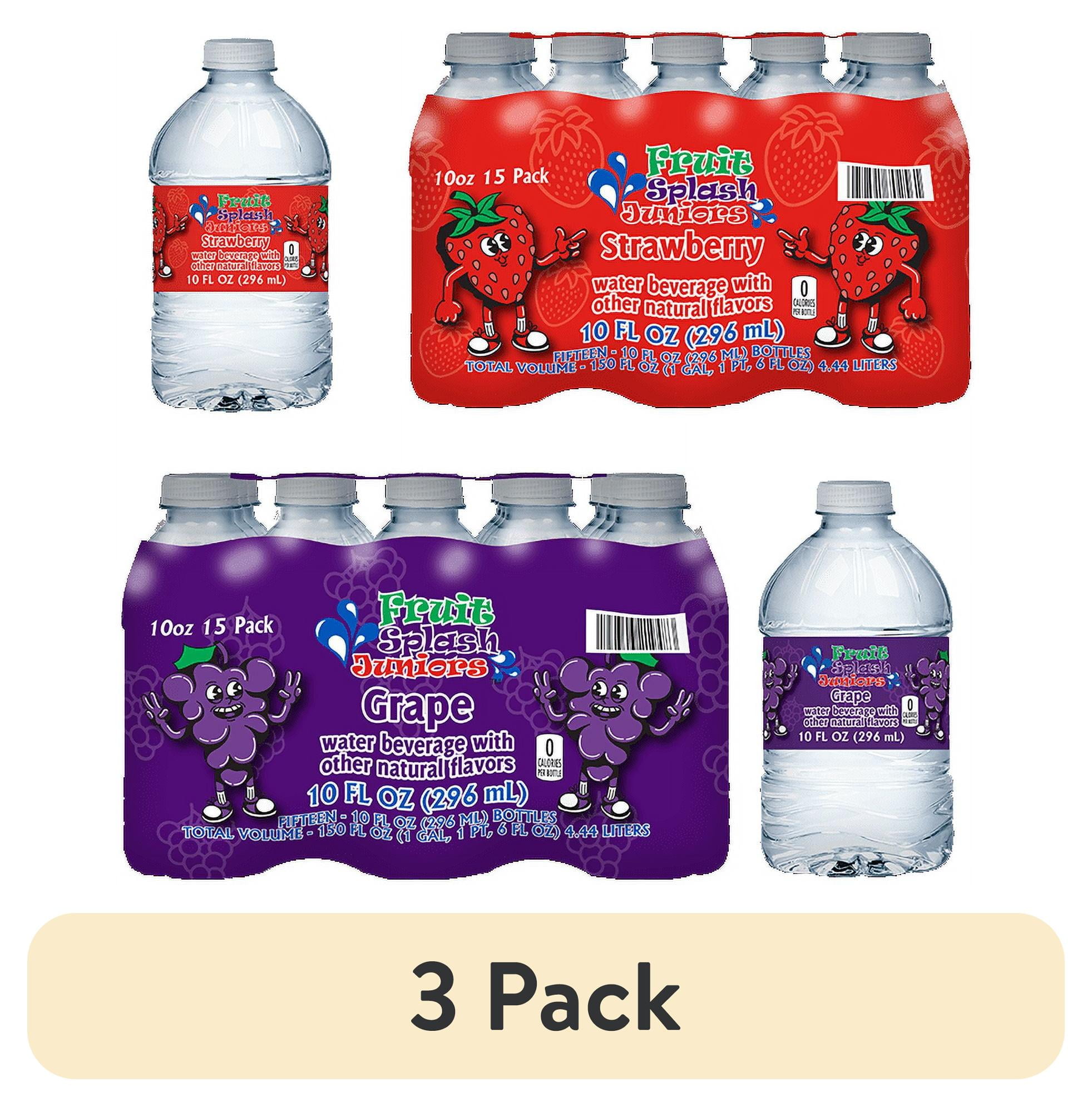 (3 pack) Fruit Splash Juniors, Water Bottles, Strawberry, 10 fl oz, 15 ...